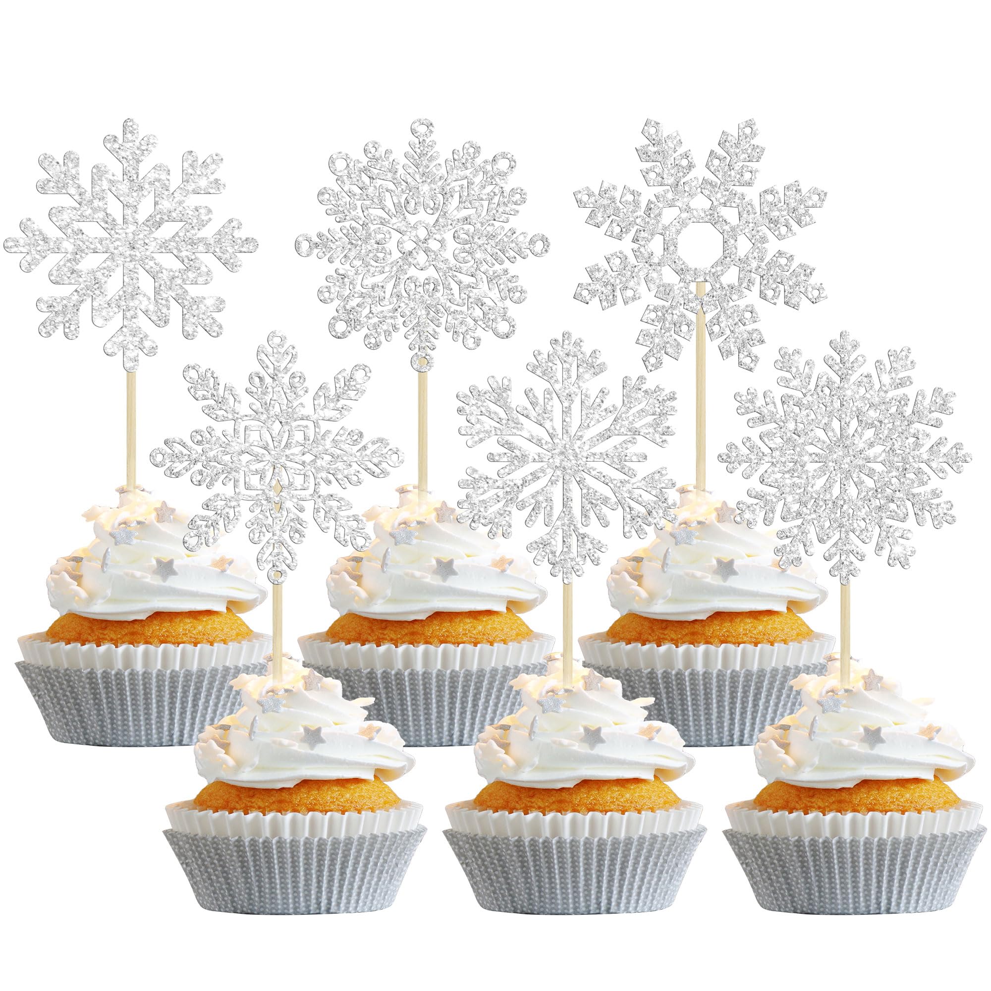 Amazon.com: Gyufise 36Pcs Snowflake Cupcake Toppers Glitter Winter ...