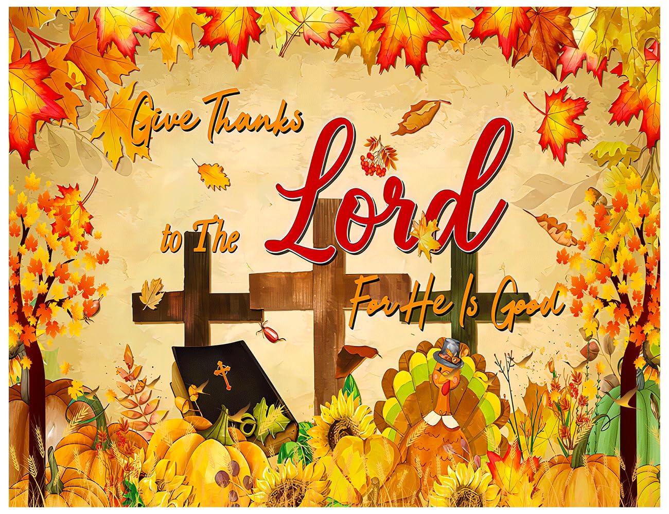 Amazon.com : YYNXSY Fall Jesus Backdrop Banner Give Thanks to The Lord ...