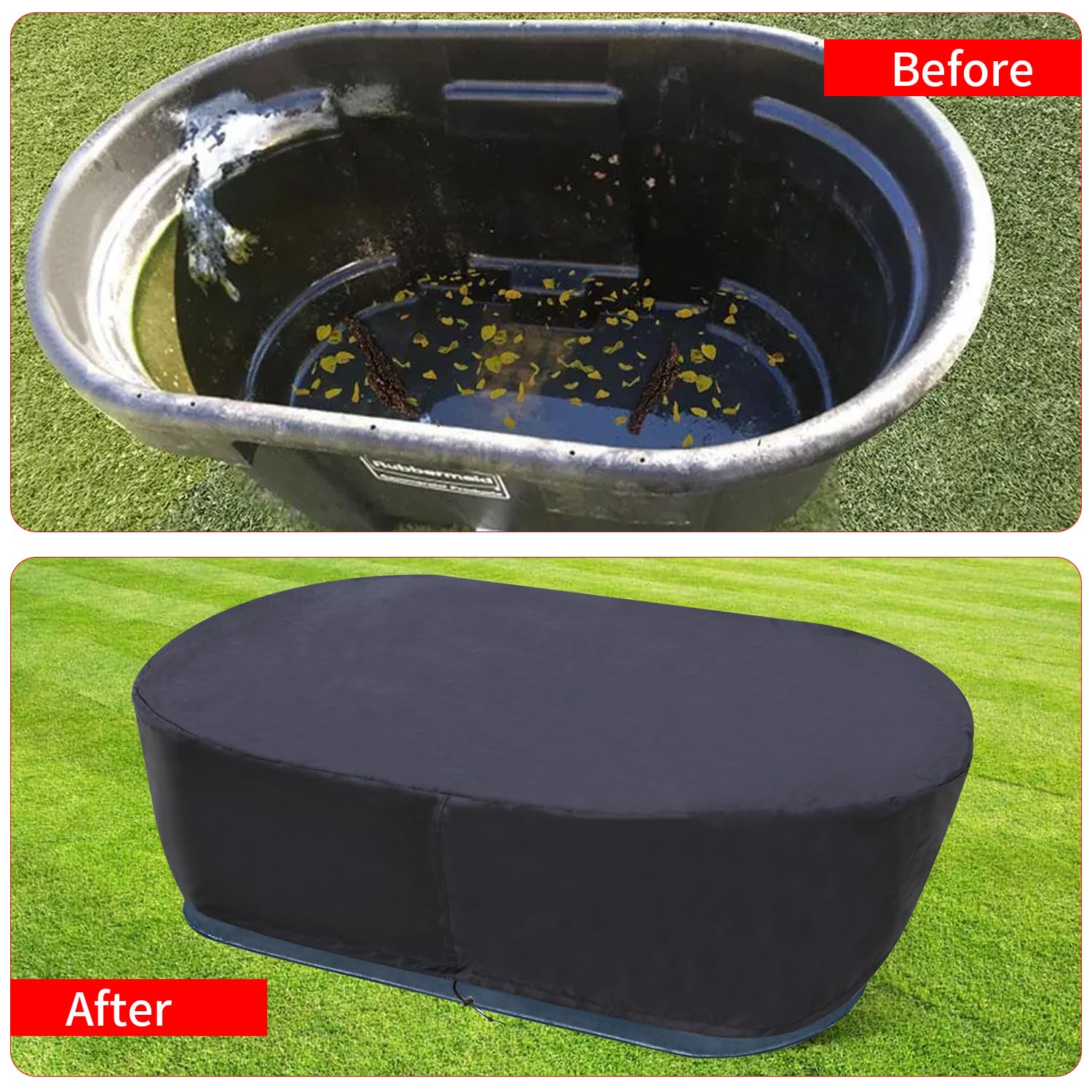 Snapklik.com : 150 Gallon Stock Tank Cover,Waterproof Oval Stock Water ...