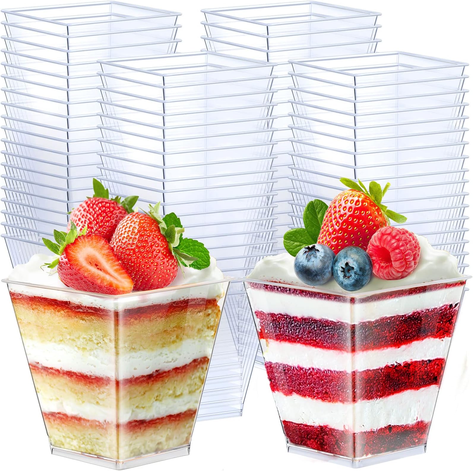 Amazon.com: MATANA 48 Pack 8oz Square Dessert Cups - Reusable Clear ...