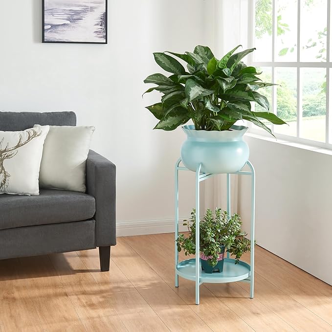 [en.casa] Flower Stand Altena Metal Light Blue Plant Shelf 60 x 27 x 27 ...