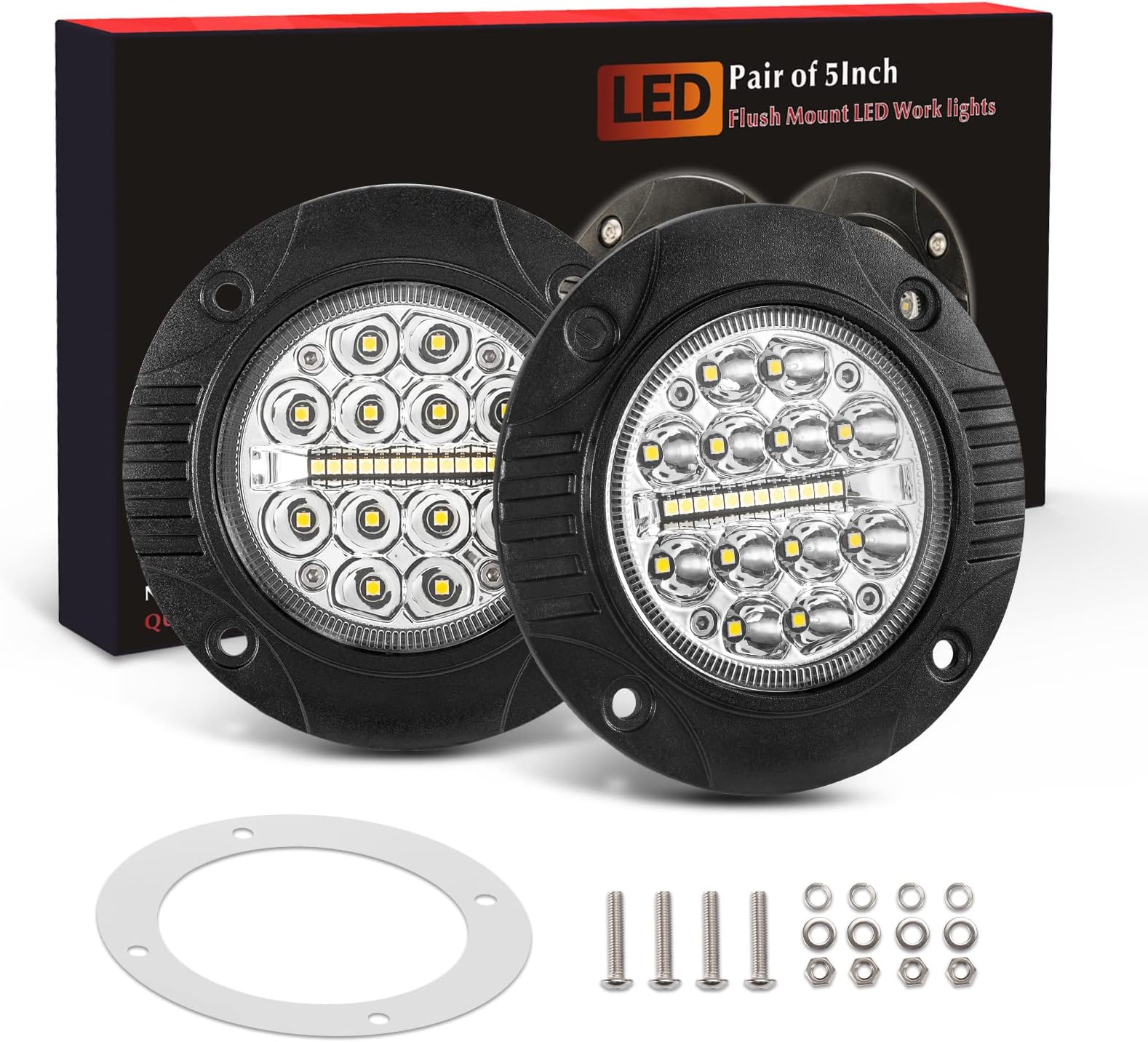Flush Mount Round LED Light Pods, Spot Flood Beam LED Light Bar Driving ...