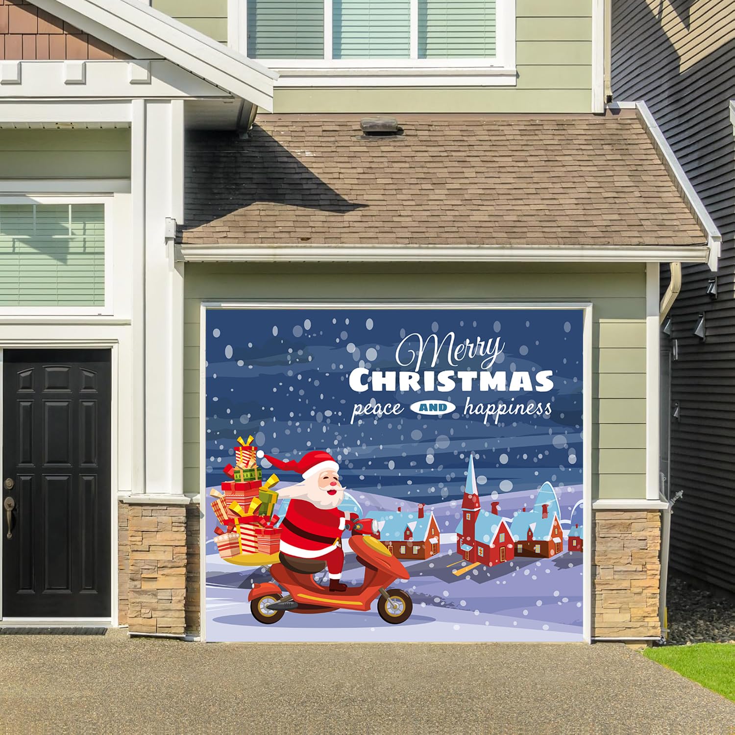 Amazon.com: 7 * 8 Ft Christmas Garage Door Decoration, Merry Christmas ...