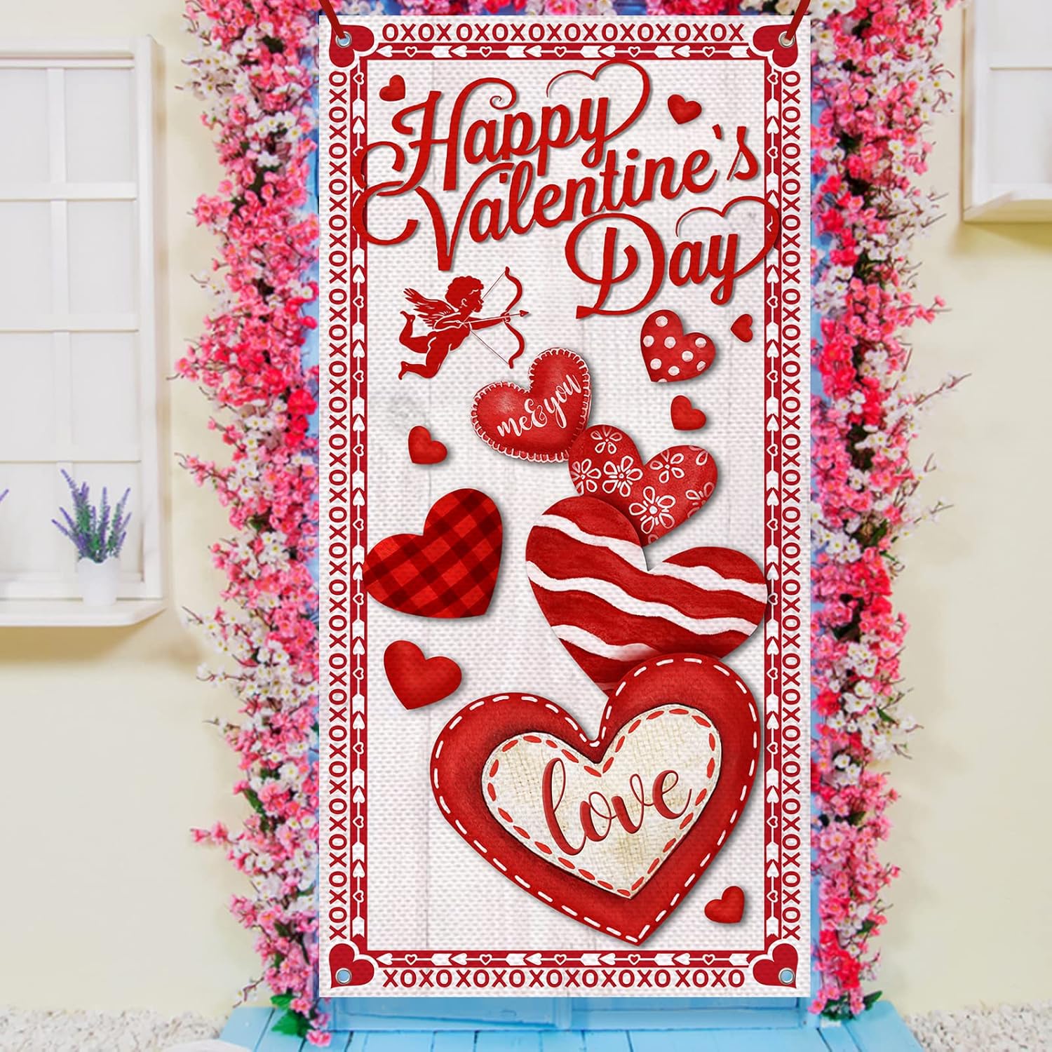 Amazon.com: Deroro Happy Valentine's Day Door Cover Decorations, Red ...