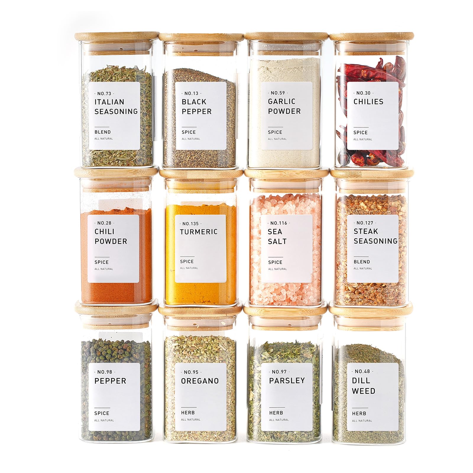 Amazon.com: CZCZPLUS 12Pcs Glass Spice Jars with Bamboo Airtight Lids ...
