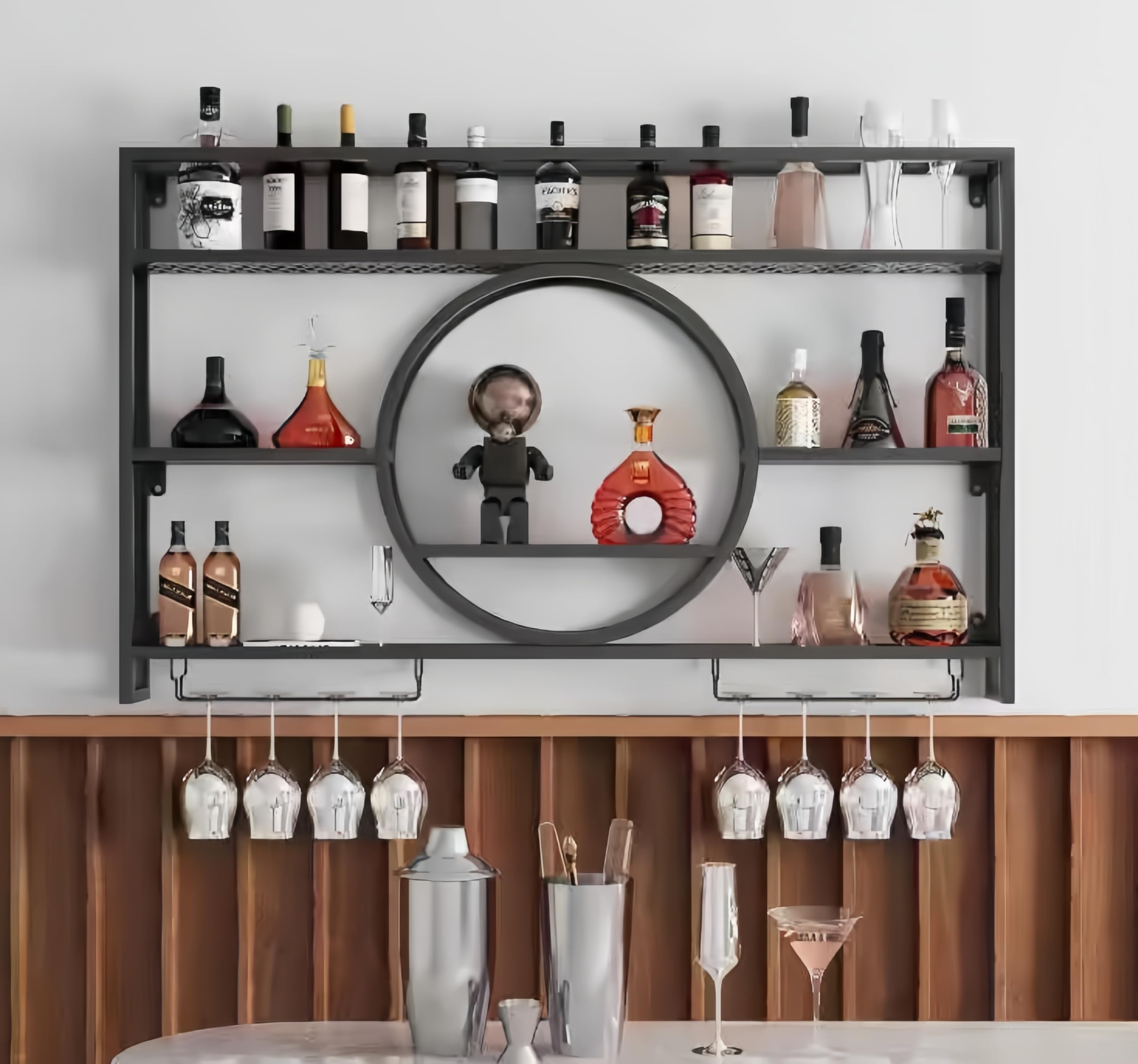 Amazon.com: HFTUW Metal Wall Mounted Wine Rack, 3-Tier Bar Shelf Wall ...