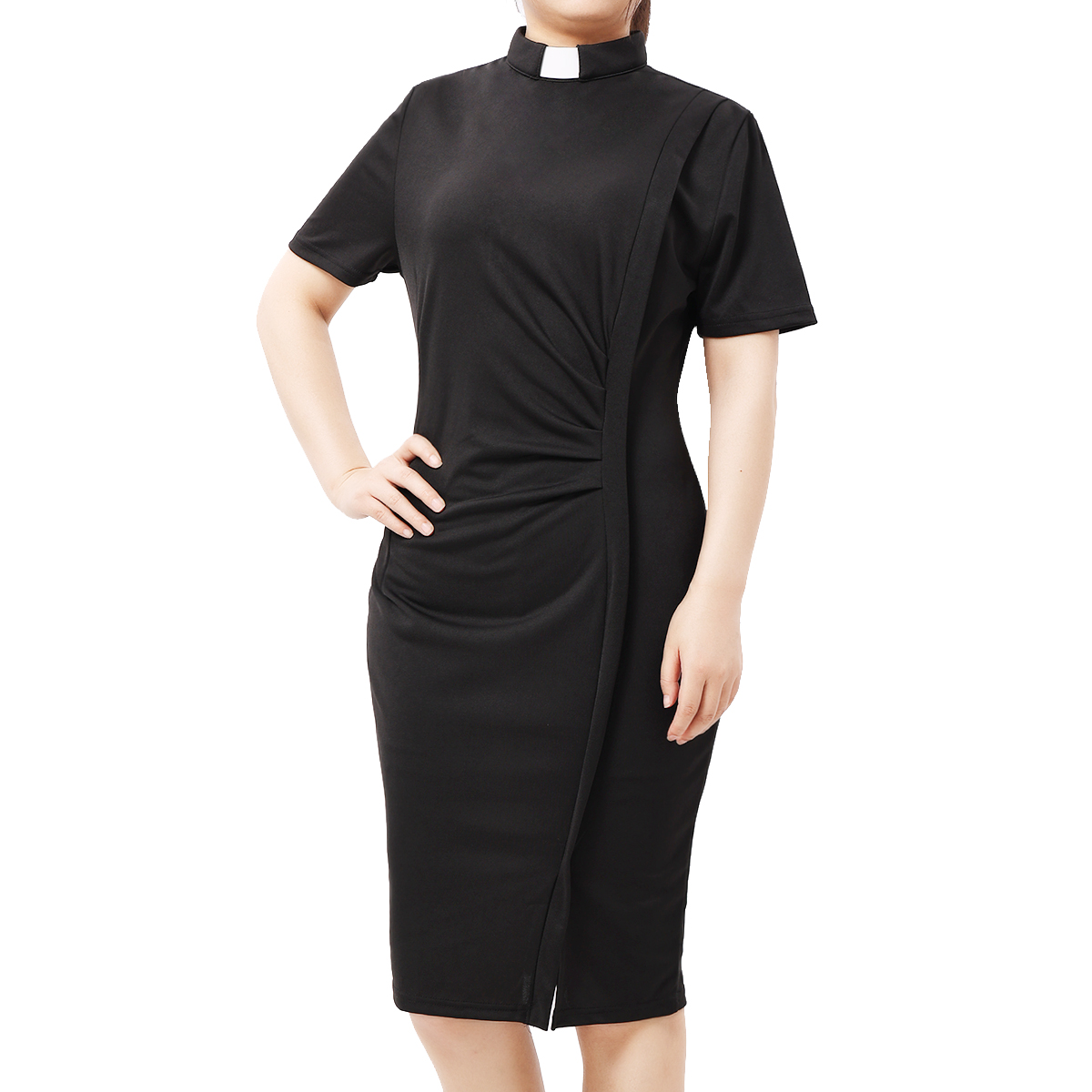 Watch BLESSUME Women Clergy Tab Collar Dress Short Sleeve Mass Dress on ...