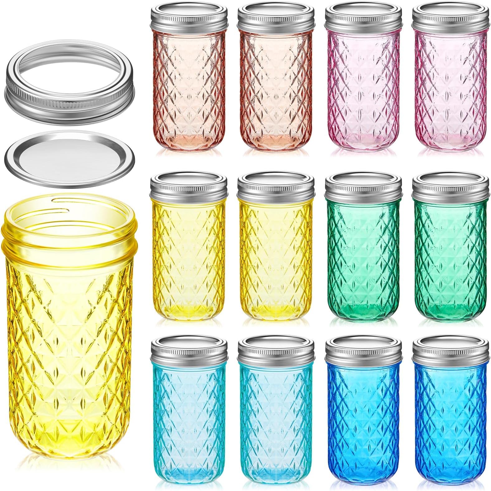 Amazon.com: Zhehao 12 Pack 12 oz Colored Mason Jars Canning Jelly Jars ...