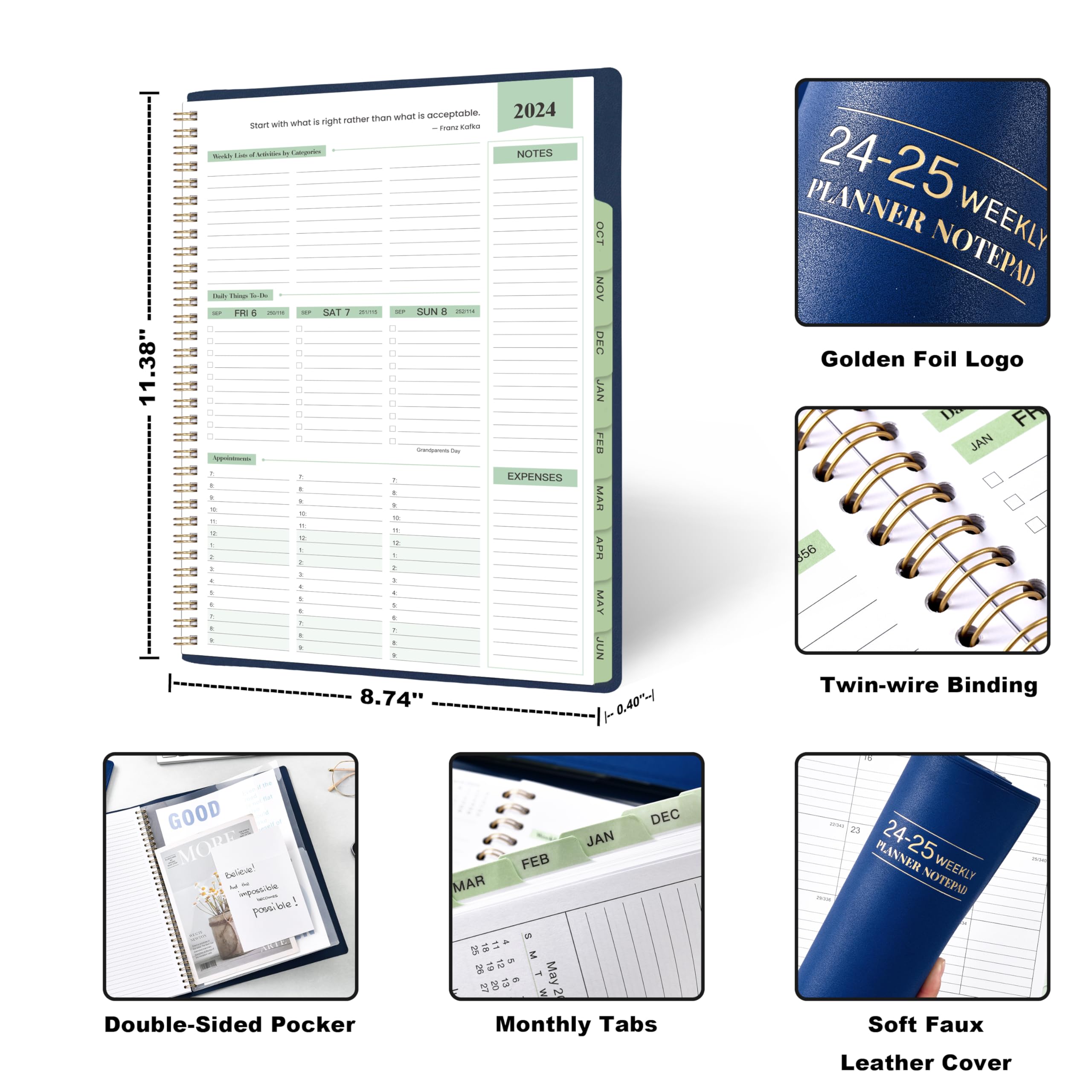 Snapklik.com : 2024-2025 Planner - 3-Tier Down Weekly & Monthly Planner ...
