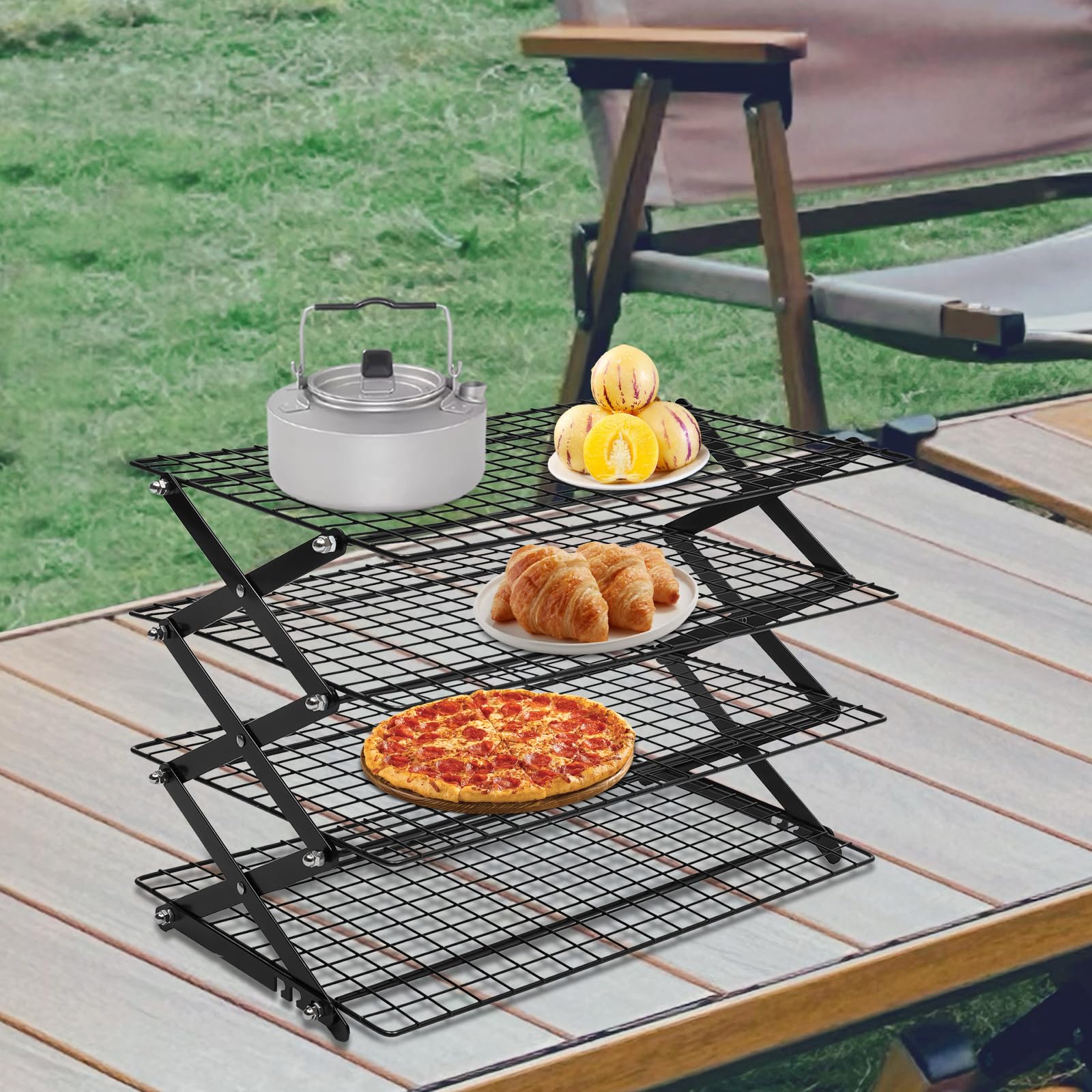 Kitchen Bakers Rack 4-Tier Collapsible Cooling Rack - Adjustable Drying ...