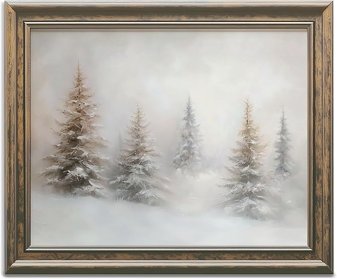 Amazon.com: Neutral Christmas Wall Art Vintage Winter Print Pine Tree ...