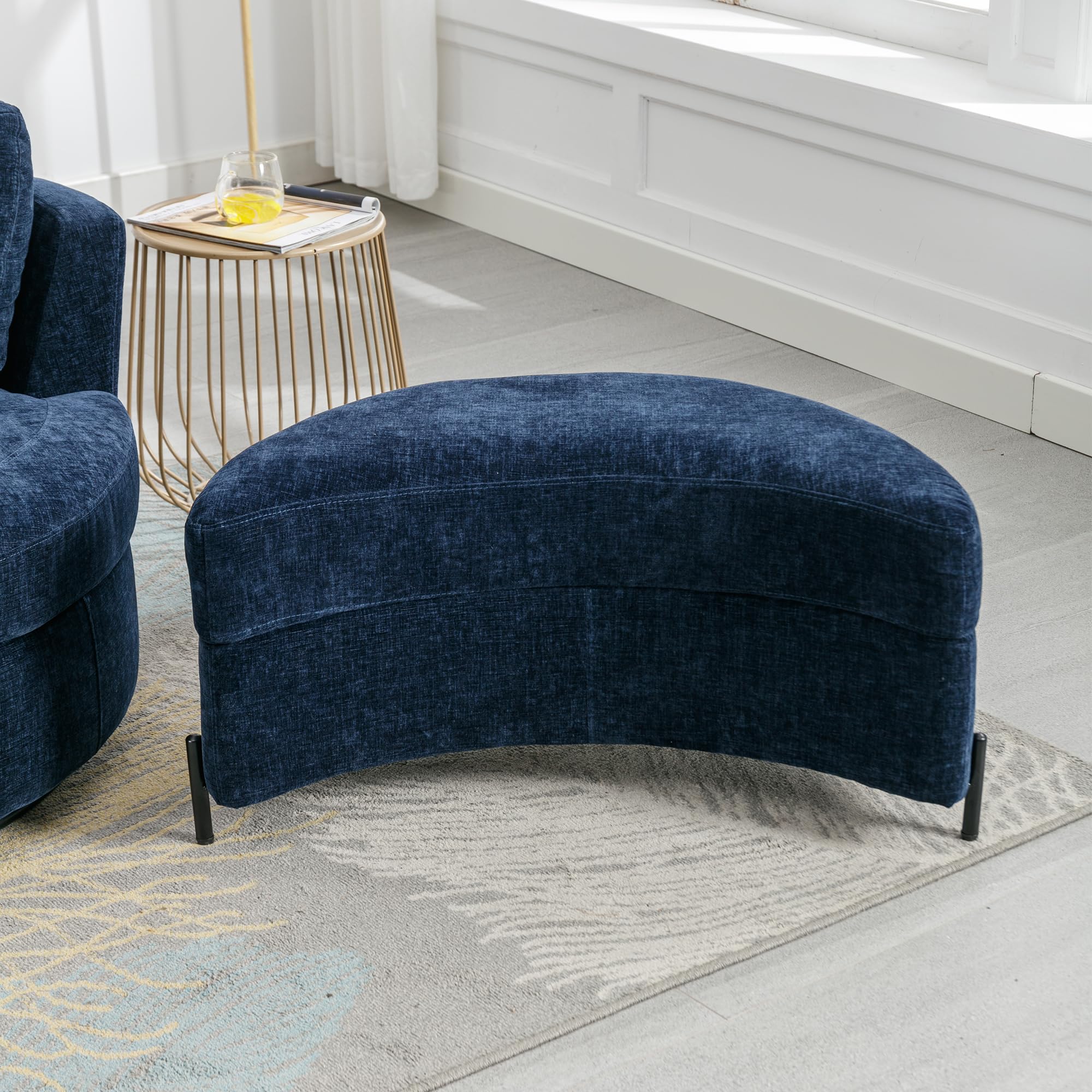 32.7" W Chenille Upholstered Half Crescent Moon Storage Bench Large ...