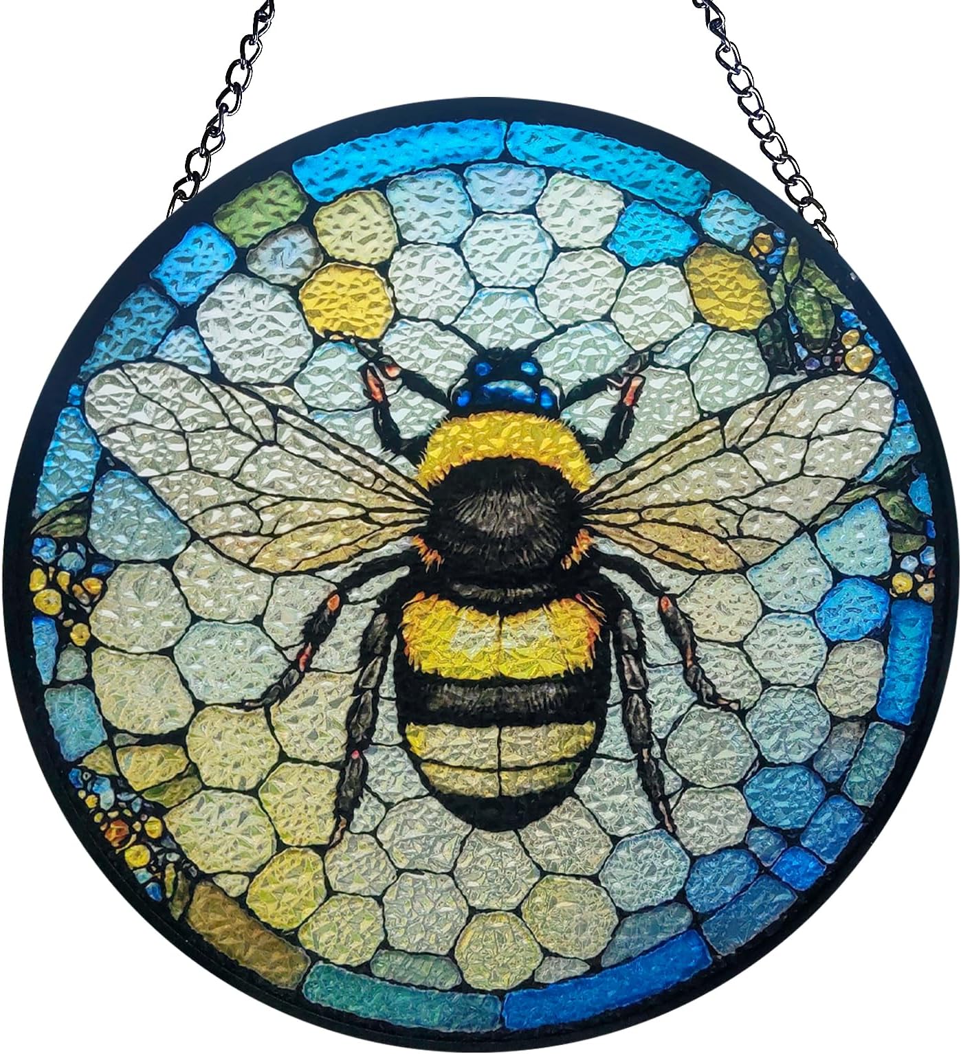 Amazon.com: HAOSUM Bee Suncatcher Flower Stained Glass Window Hangings ...