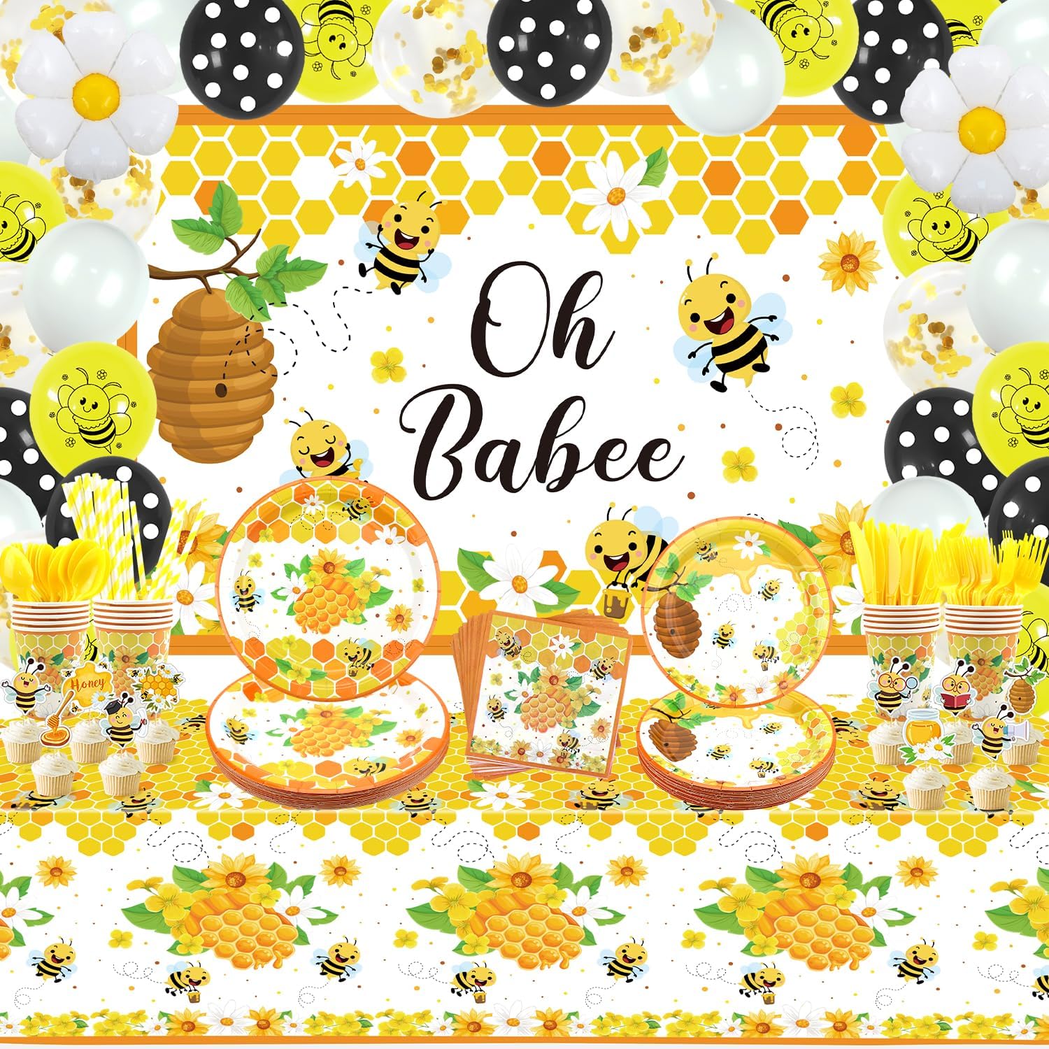 Amazon.com: Bee Birthday Party Decorations, Bee Tableware Party Set ...