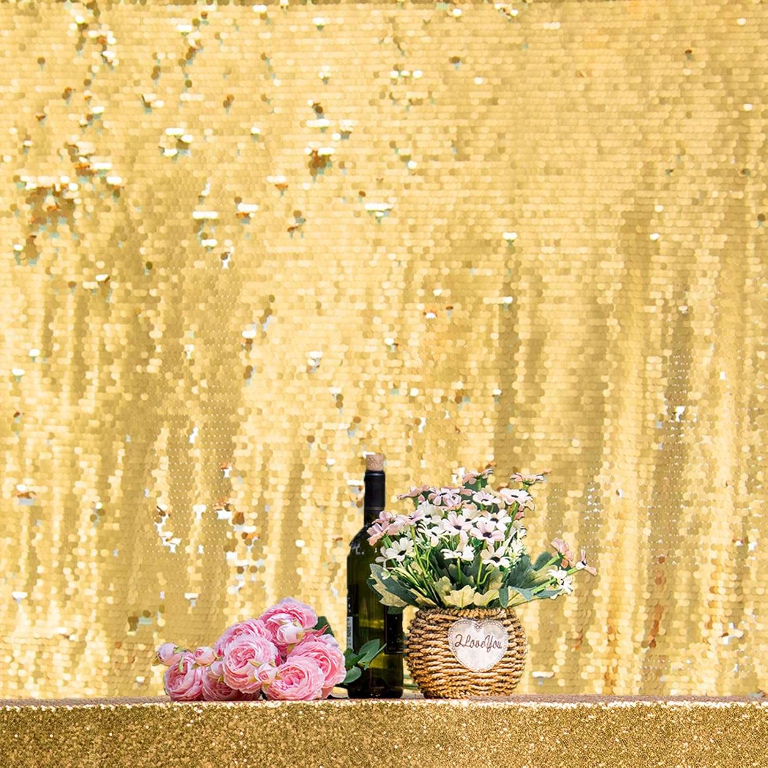 Amazon.com : JYFLZQ Gold Payette Sequin Backdrop 8ft x 8ft Sparkly 18MM ...
