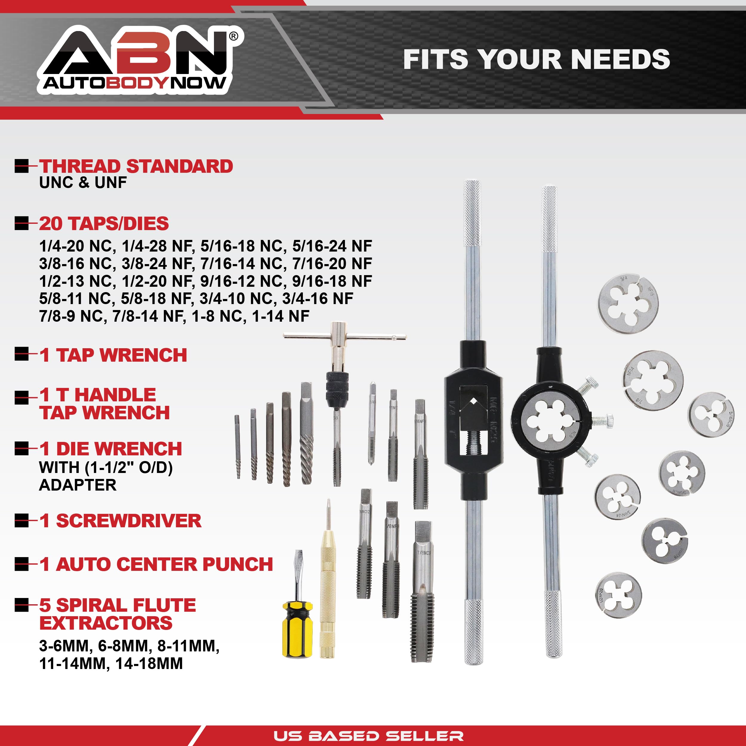 Snapklik.com : ABN Tap And Die Set Standard 1/4-20 To 1-14 NF