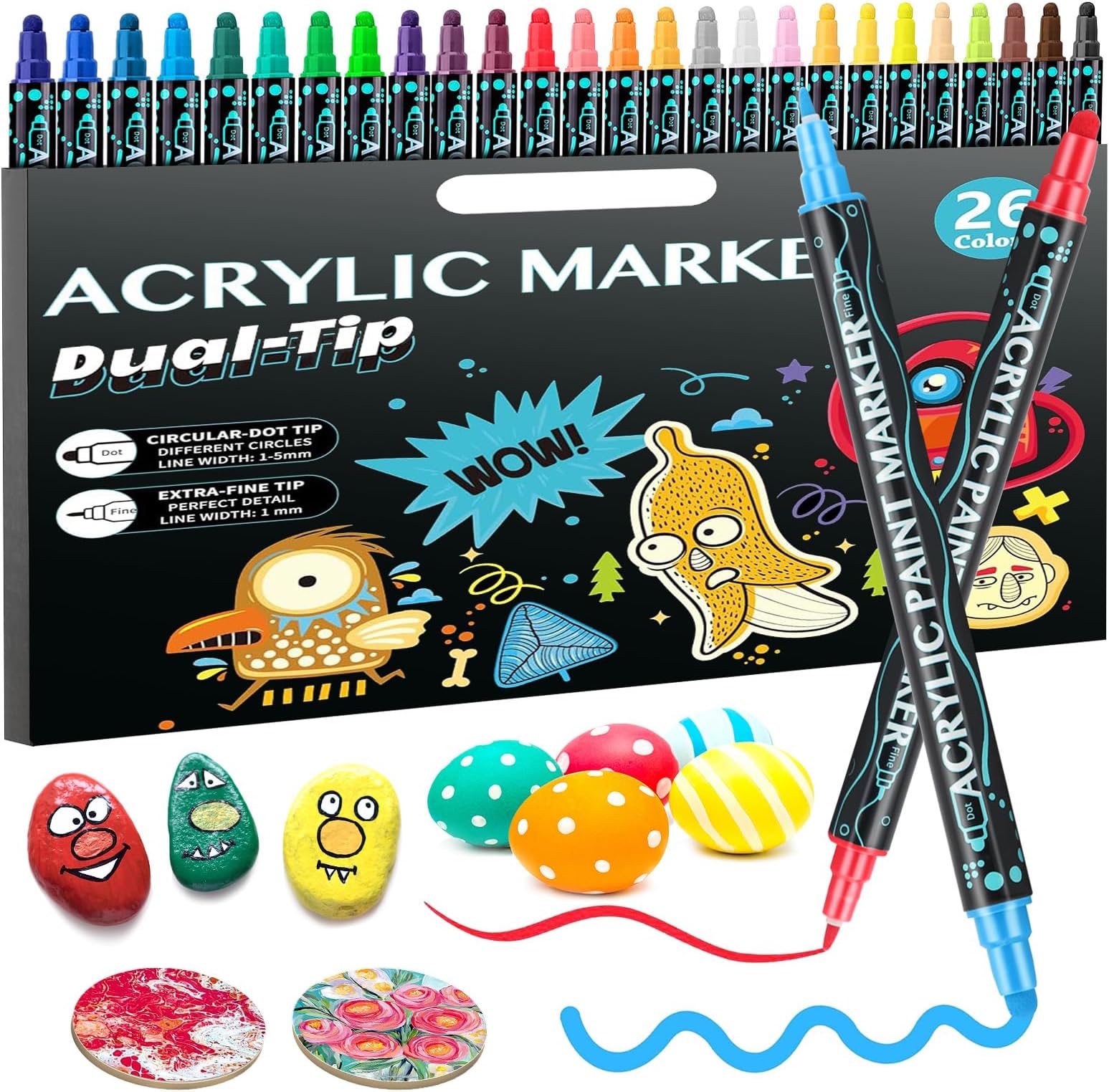 Amazon.com : HESEE 26 Colours Acrylic Paint Pens Markers, Dual Tip ...