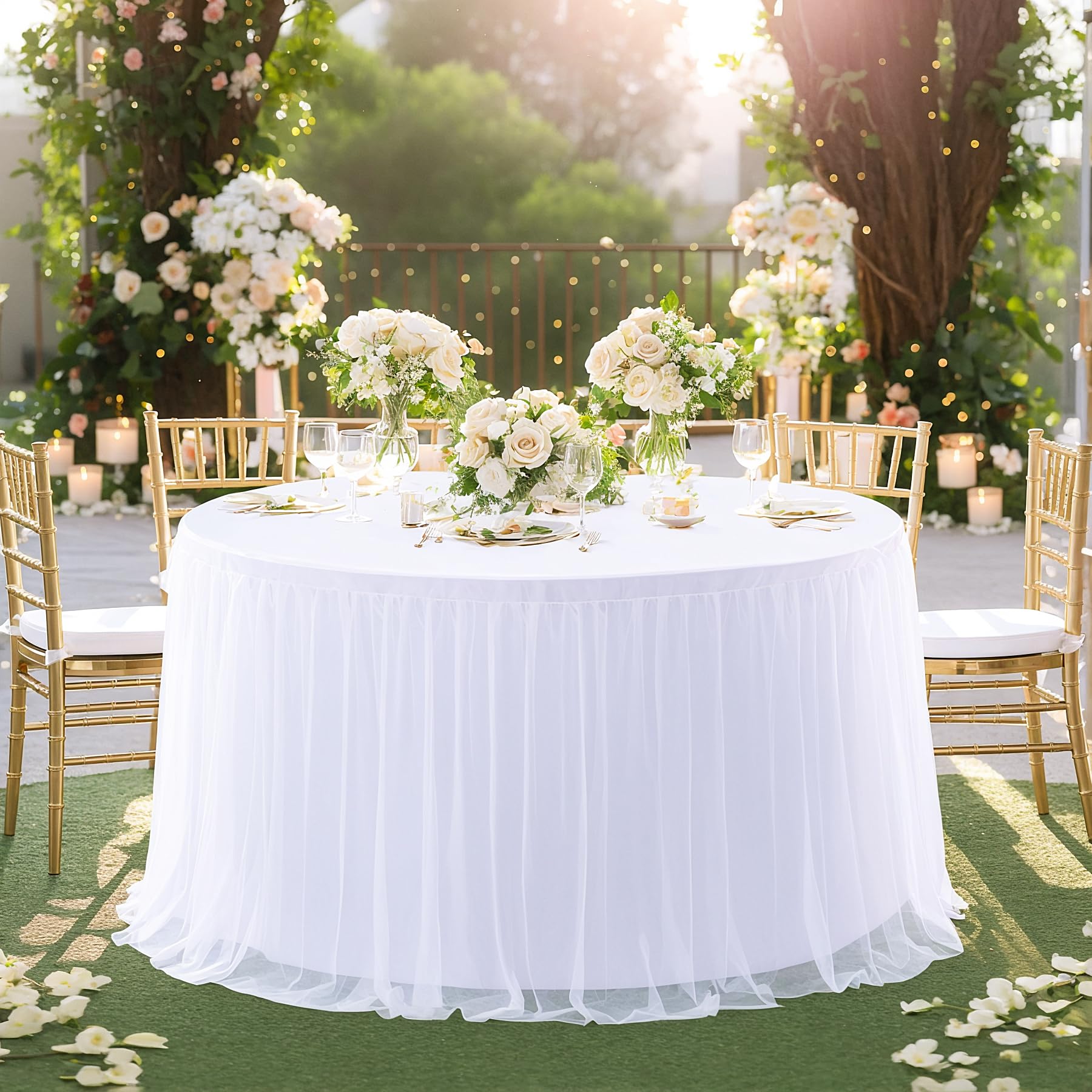 Amazon.com: Tao-Ge White Tulle Round Table Cloth for 48 Inch Round ...