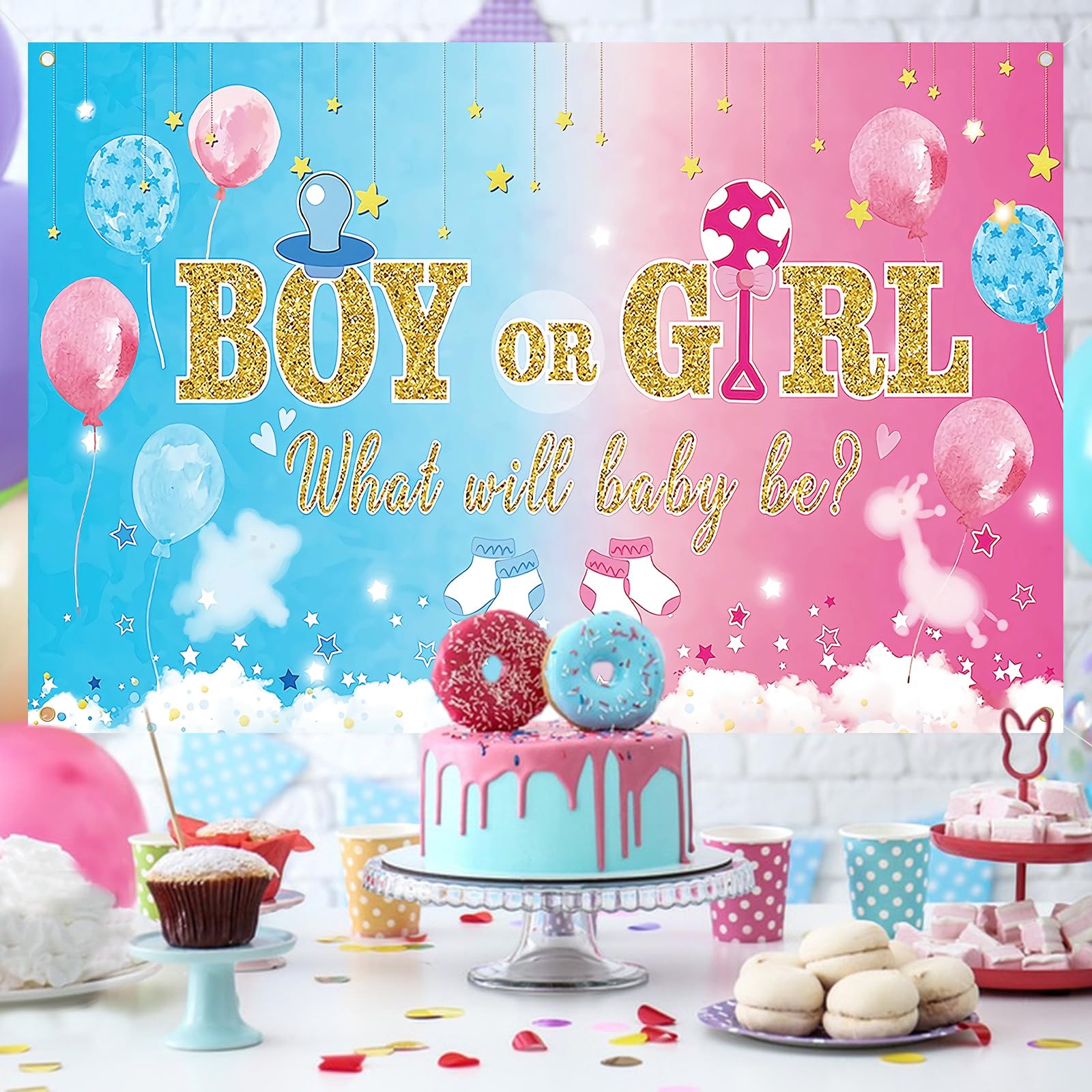 Pink and Blue Gender Reveal Background Decorations Boy Or Girl Gender ...