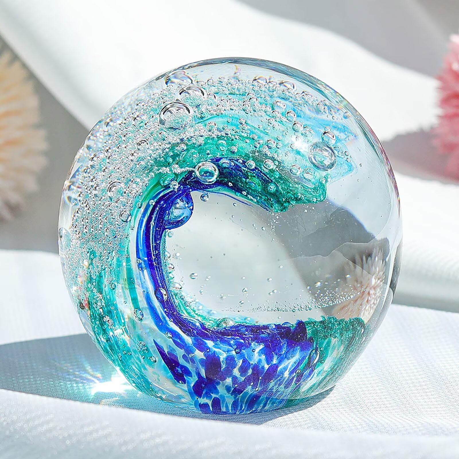 Amazon.com: FZBHRO Decorative Crystal Ball Figurines Ocean Waves ...