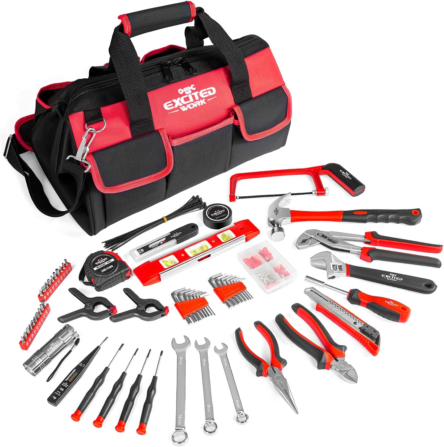 Excited Work 169-Piece Premium Tool Kit with 16 inch Tool Bag, Steel ...