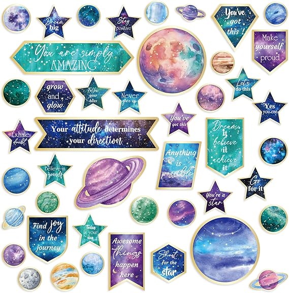Amazon.com : 46 Pcs Galaxy Bulletin Board Set Motivational Signs Galaxy ...