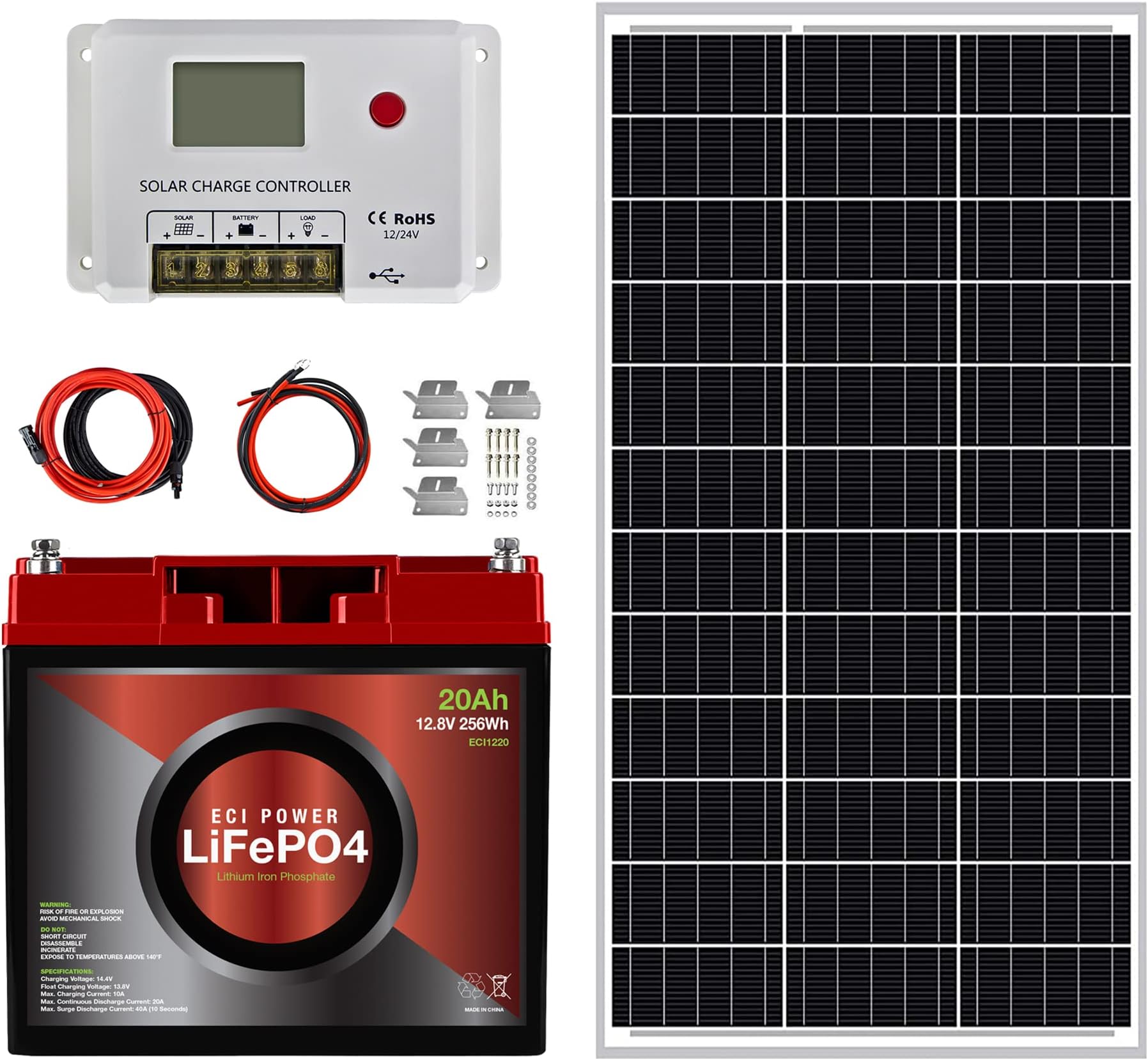 ECI Power - Kit de energía solar de 100 W y 12 V | Batería de litio ...