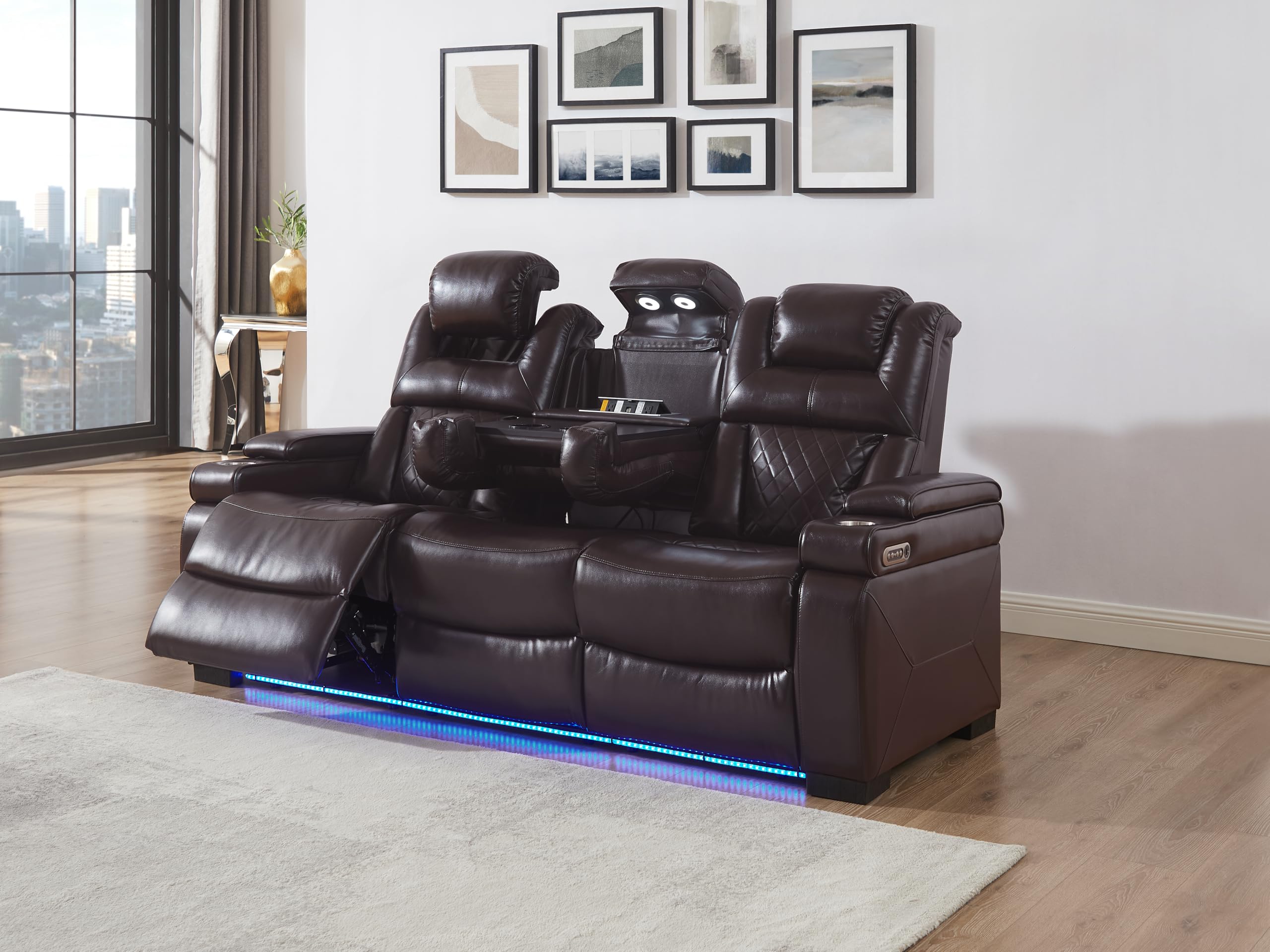 Amazon.com: THSUPER Power Breathable Leather Reclining Sofa with LED ...