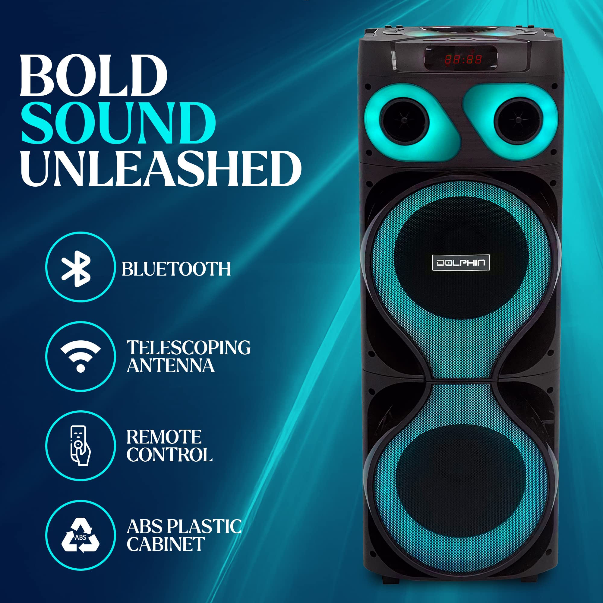 Snapklik.com : Dolphin SP-2150RBT Powerful Bluetooth Karaoke Speaker Dual 12" Woofers