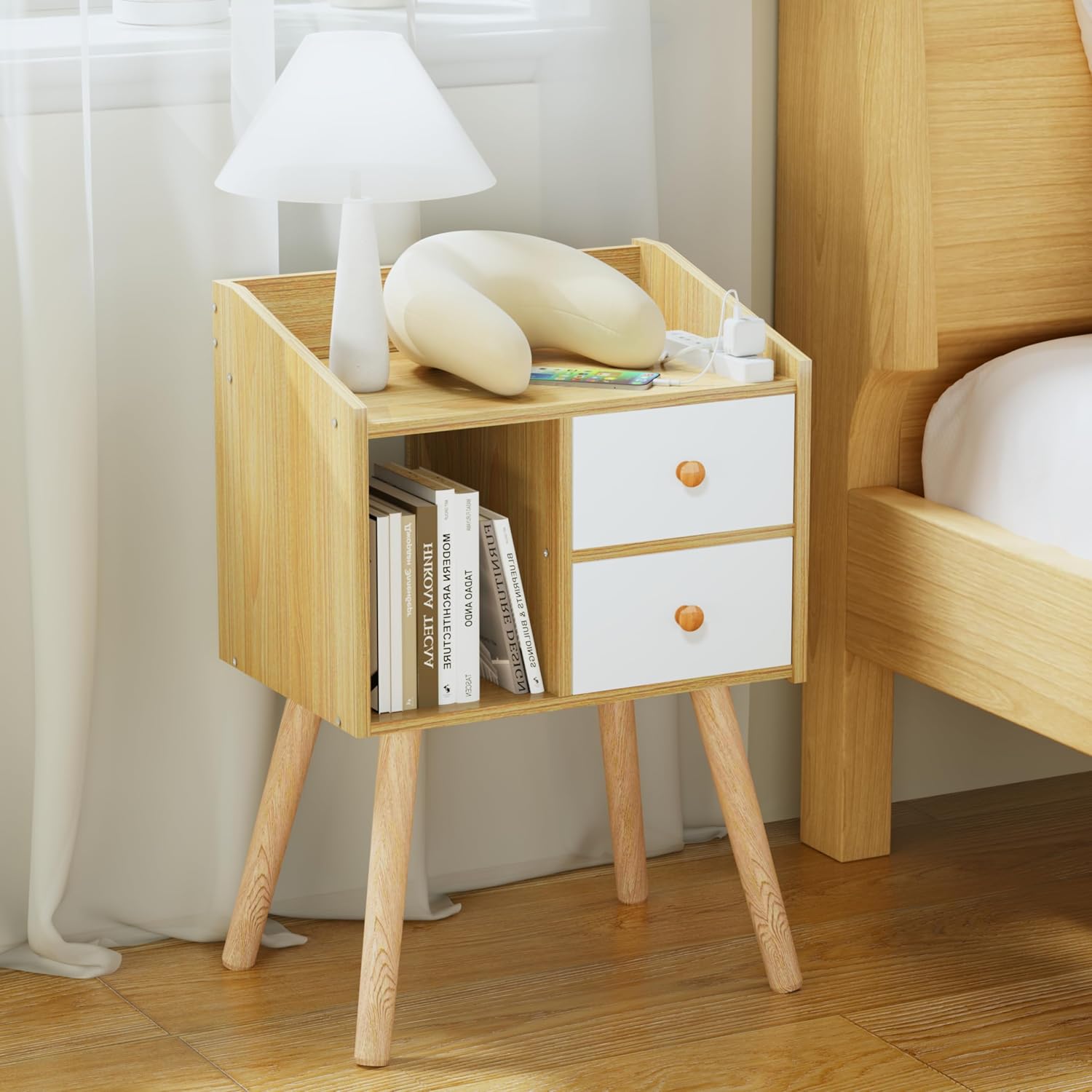 Amazon.com: Yuyetuyo Small Nightstand, Bedside Table with 2 Drawers Mid ...