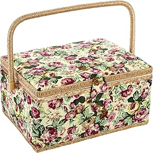 Amazon.com: ZOOFOX Large Sewing Basket, Vintage Wooden Sewing Box with ...