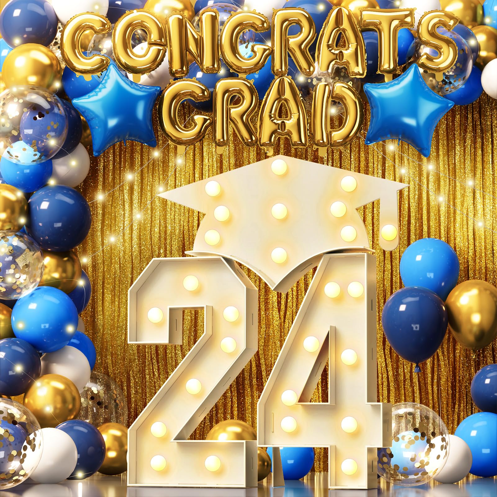 Graduation Decoration of Class 2024, 90 PCS Blue and Gold Grad Party ...
