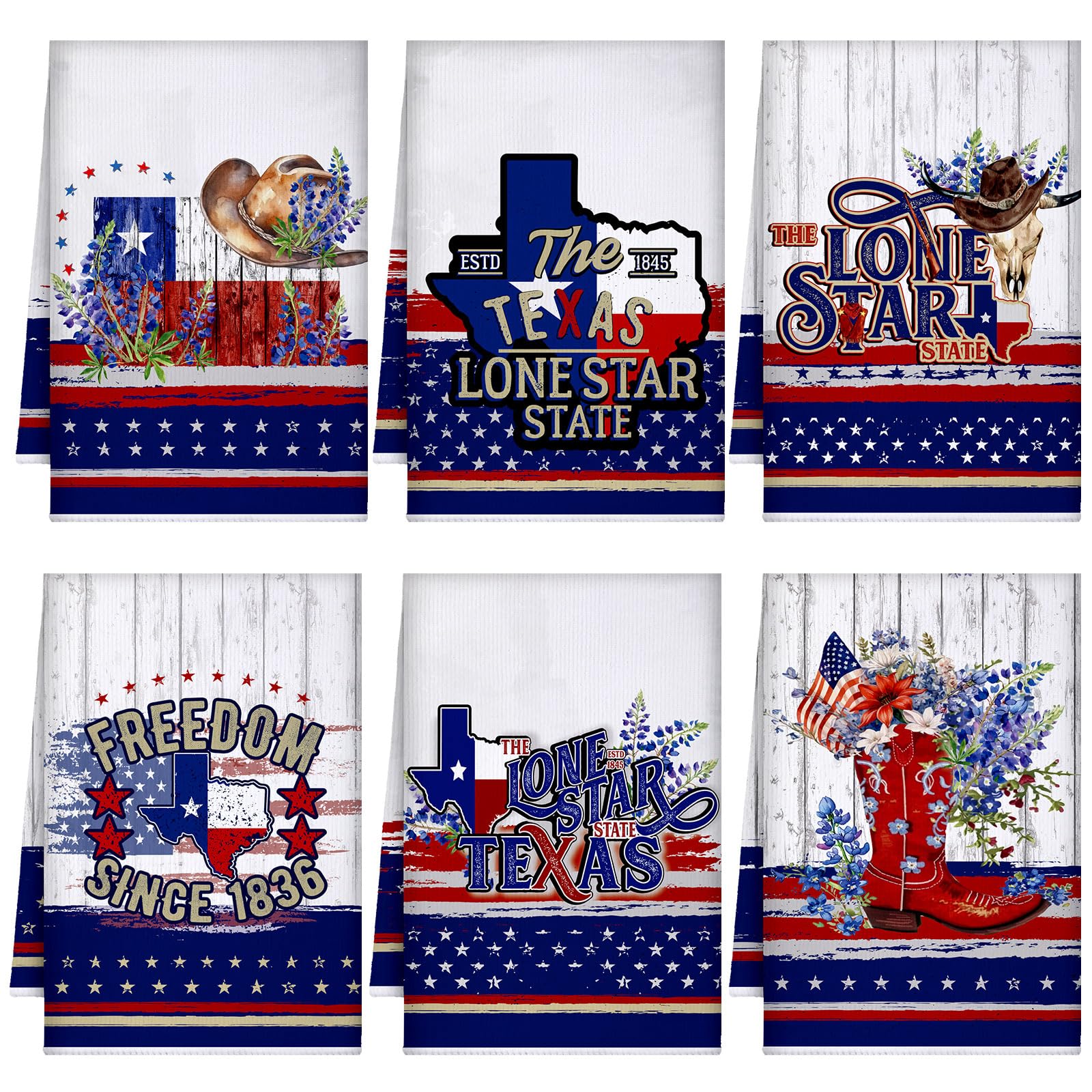Amazon.com: Bencailor 6 Pcs Texas State Kitchen Towel Patriotic Star ...
