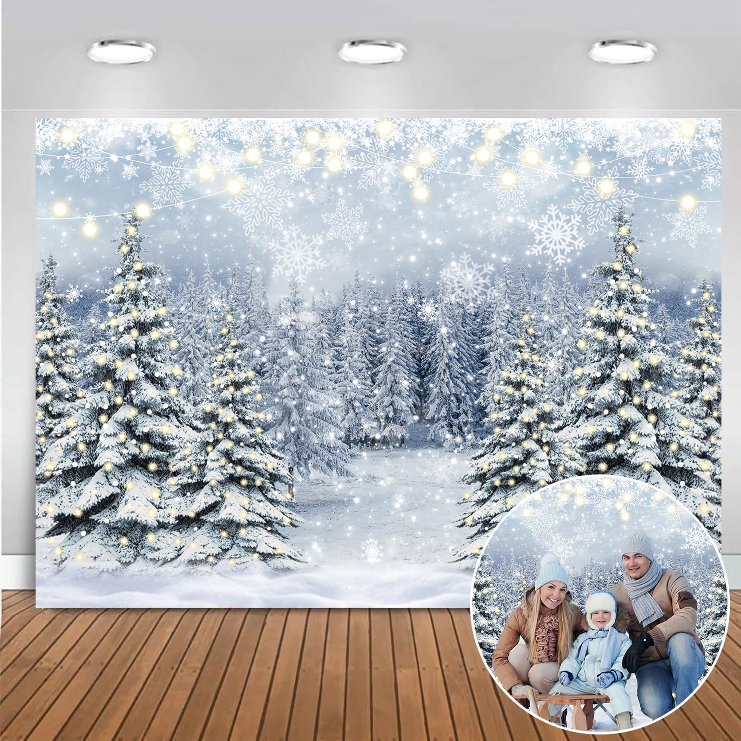 Generic Winter Forest Scene Backdrop Glitter Snowy Wonderland Pine Tree ...