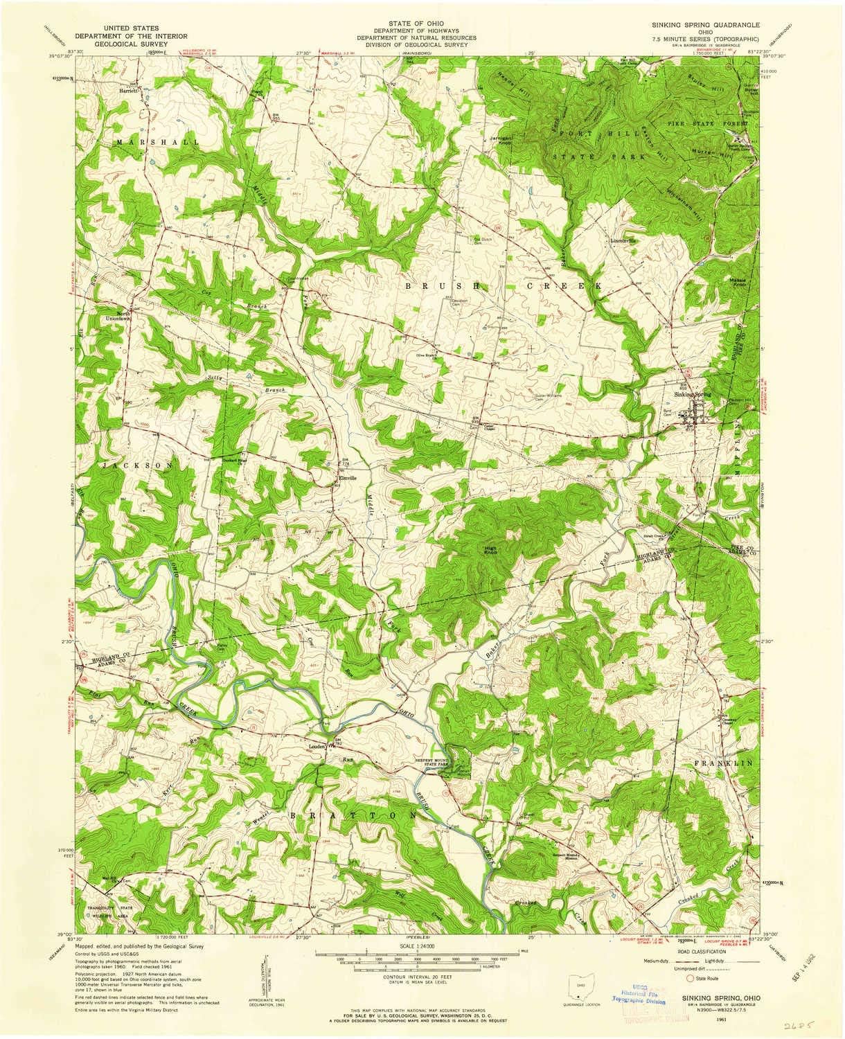 Amazon.com : YellowMaps Sinking Spring OH topo map, 1:24000 Scale, 7.5 ...
