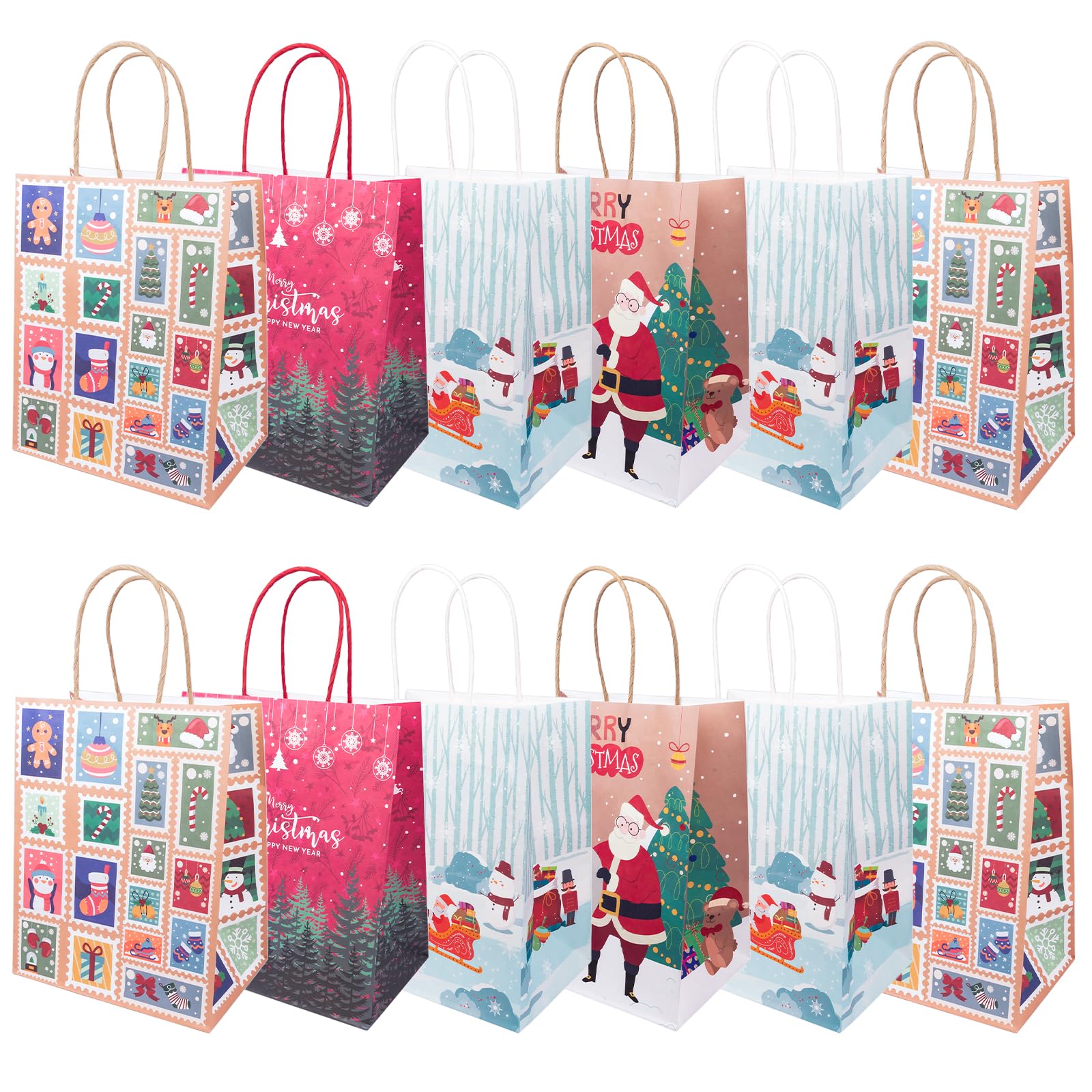 Christmas Paper Bags with Handles 24 Pack 4 Design Gift Bags, Shopping ...