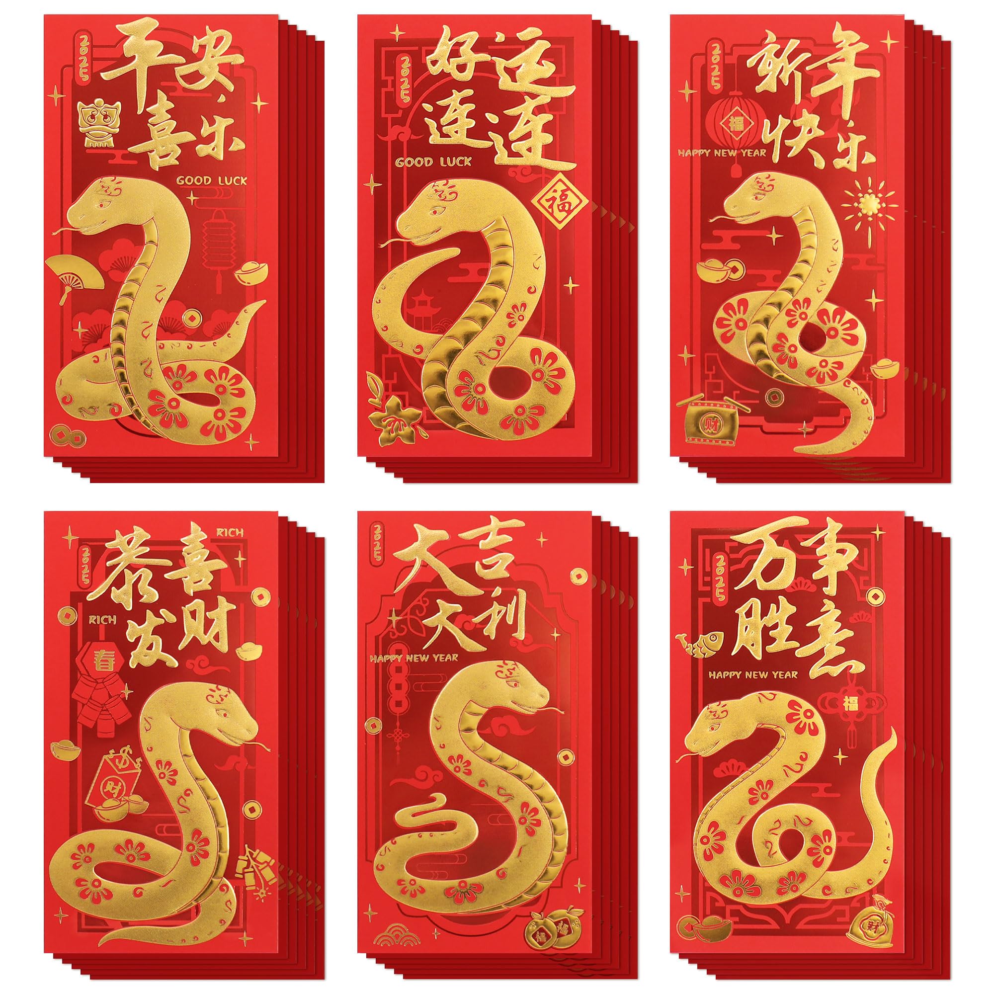Snapklik.com : 36pcs Chinese New Year Red Envelopes Snake 2025 - Lunar ...