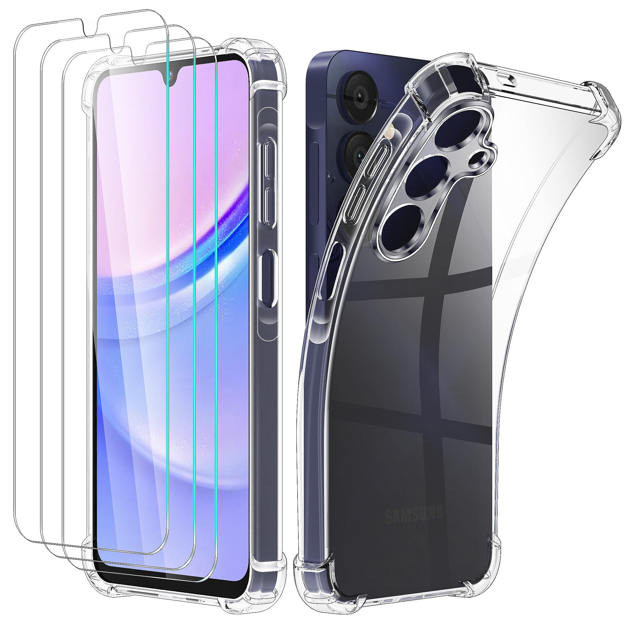 Giolus 4-in-1 Case for Samsung Galaxy A15 4G/5G with 3 Pack Screen Protector, Crystal Clear ...