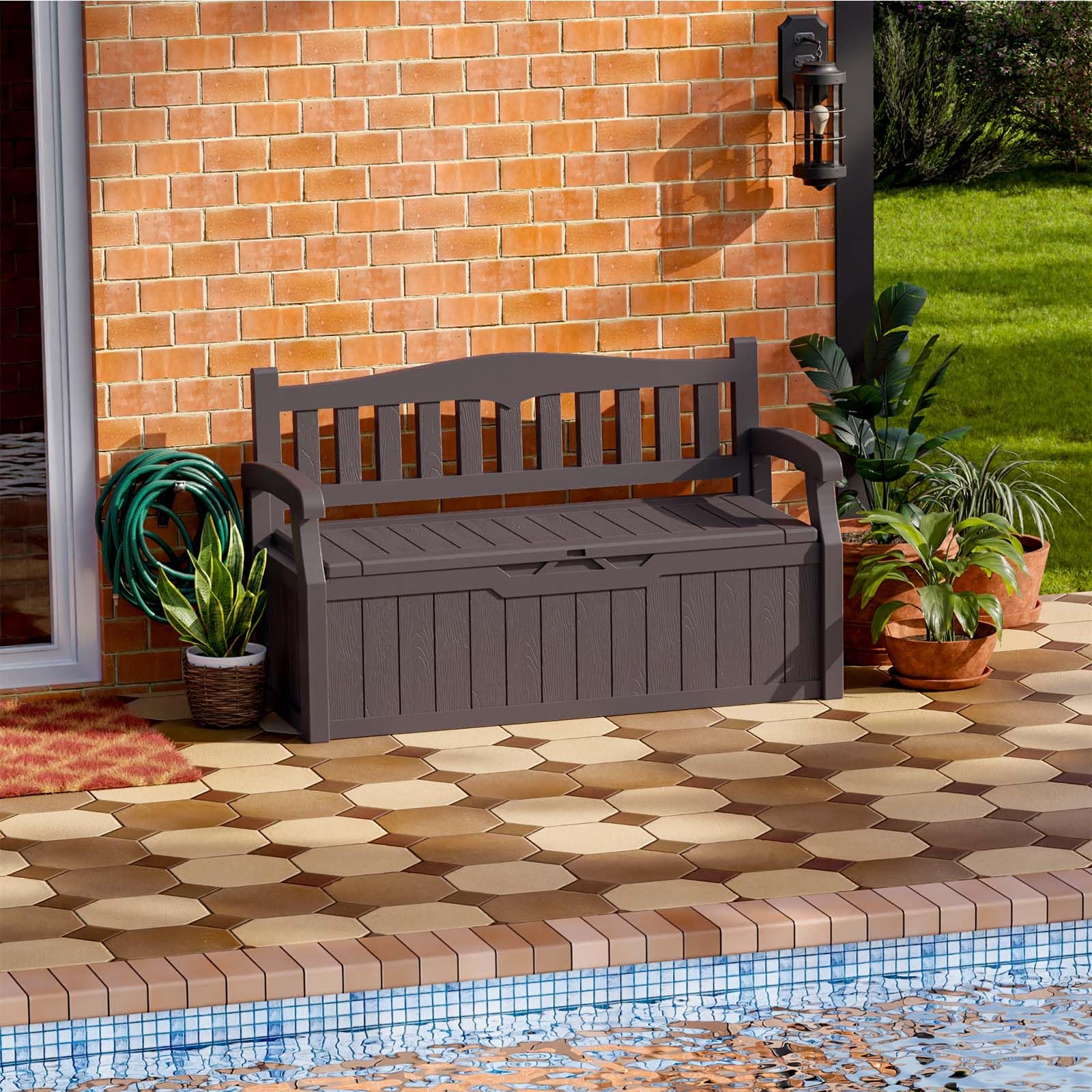 Amazon.com: Patiowell 70 Gallon Plastic Storage Bench, Water-Resistant ...