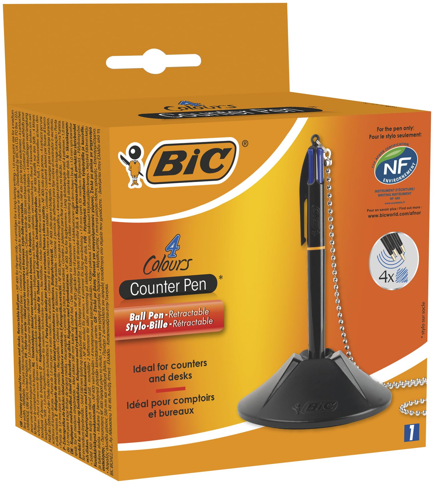 BIC 4 Couleurs Counter Pen - Stylo-Bille Rétractable sur Socle Pointe ...