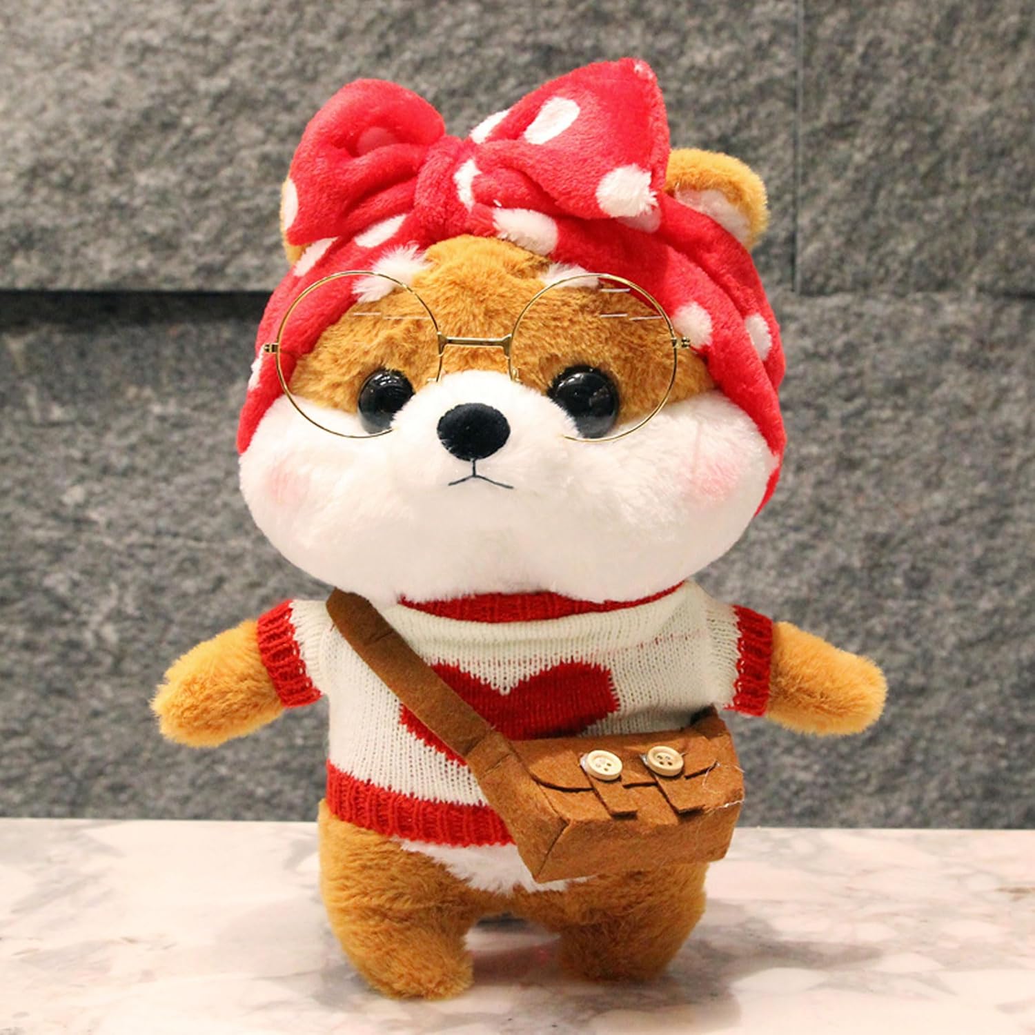 Lindo juguete de peluche Shiba Inu con 8 ropa de animales de peluche para perros y 1 vaso, lindo ...