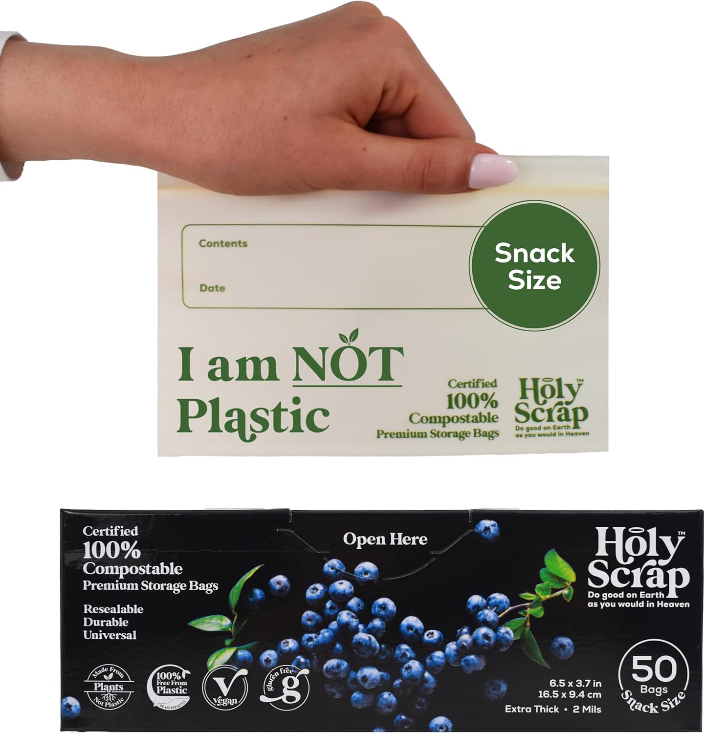 Amazon.com: HOLY SCRAP! Compostable Snack Size Storage Bags - 6.5 x 3 ...