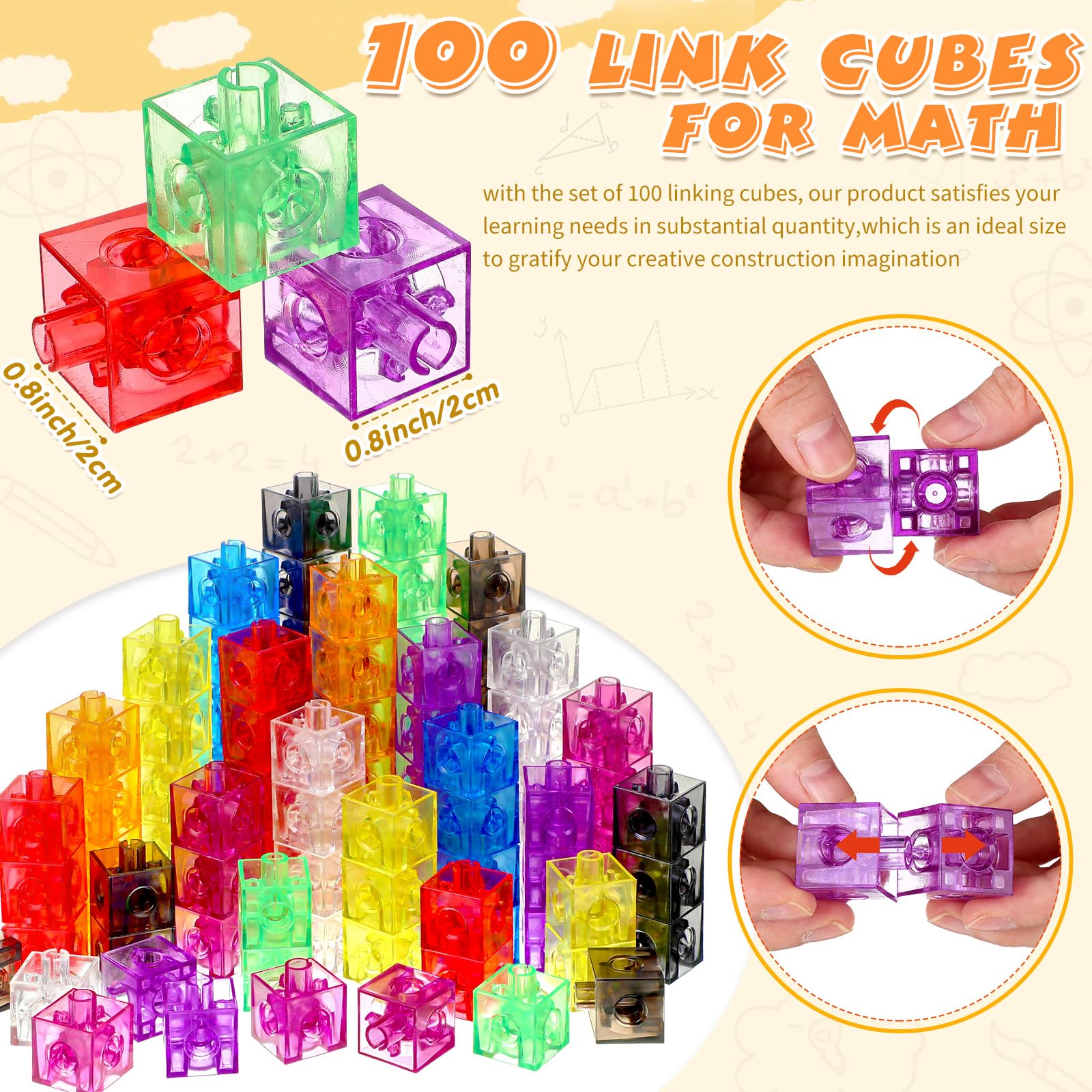 Snapklik.com : Jenaai 100 Pcs Linking Cubes Plastic Math Cubes ...