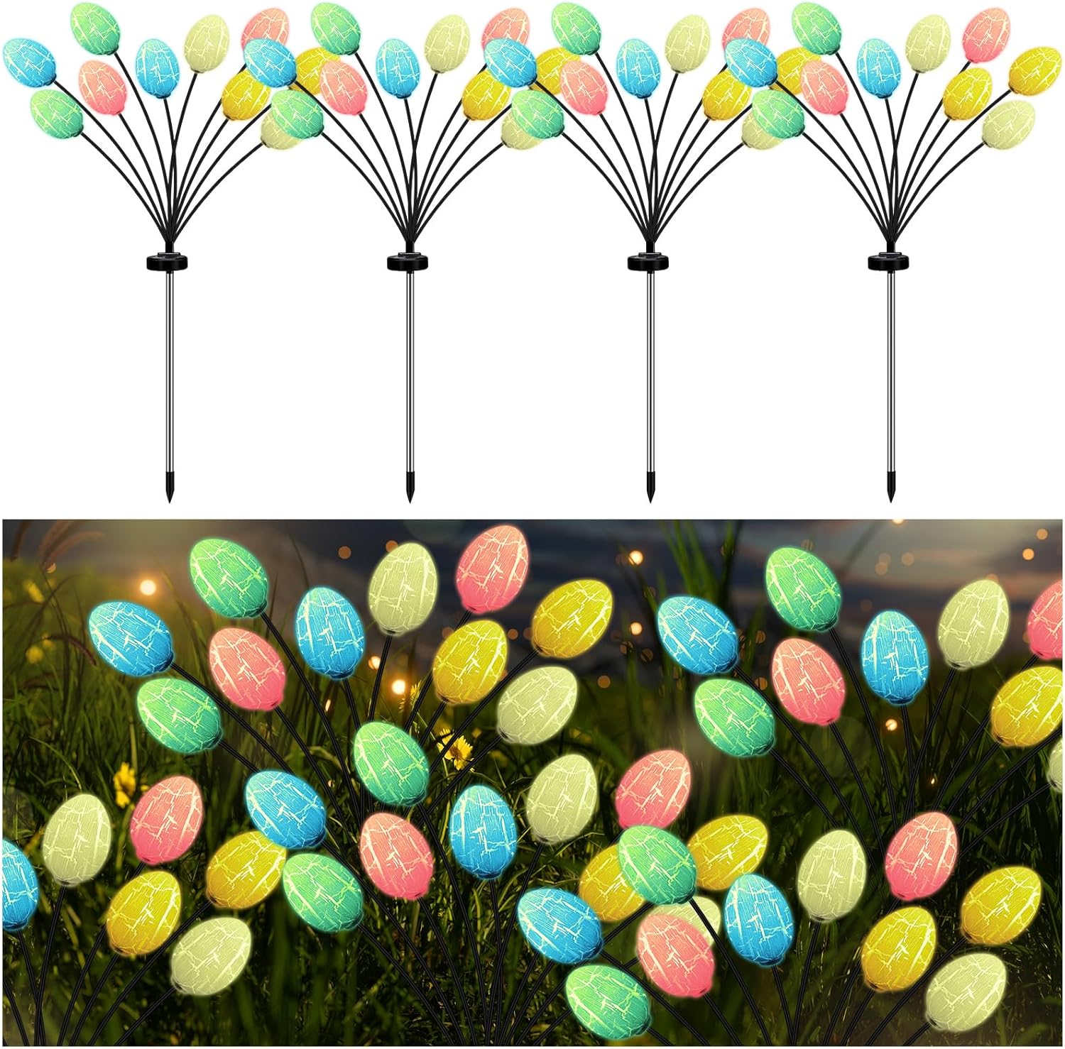 Baquler 6 Pack 10 LED Easter Eggs Solar Lights Outdoor Waterproof Solar ...