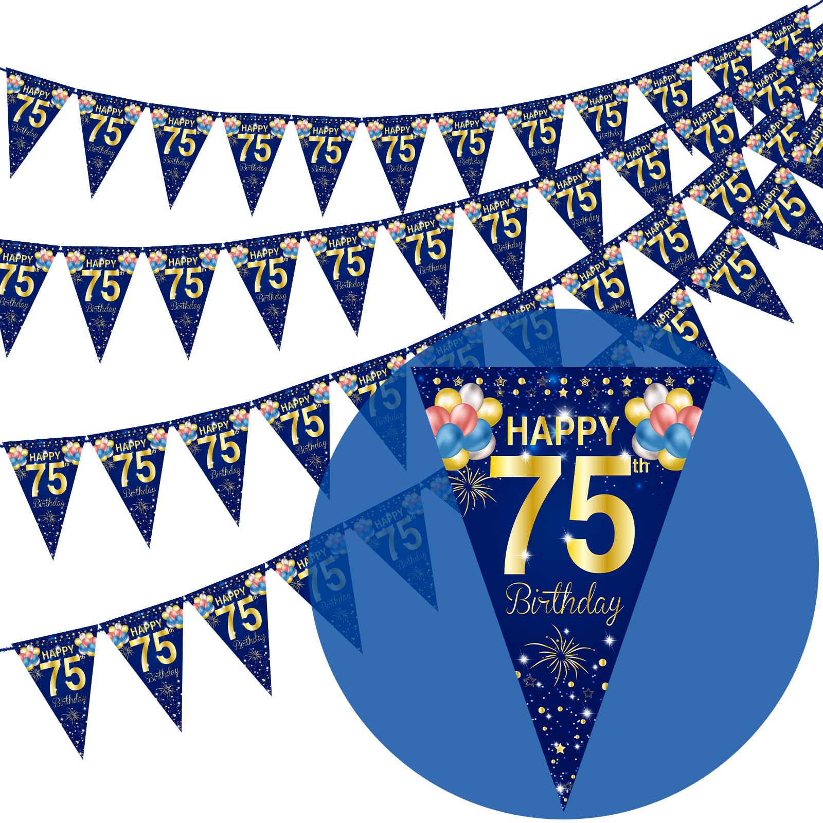 40Pcs Navy Blue Happy 75th Birthday Banner Bunting Flags - Navy Blue ...