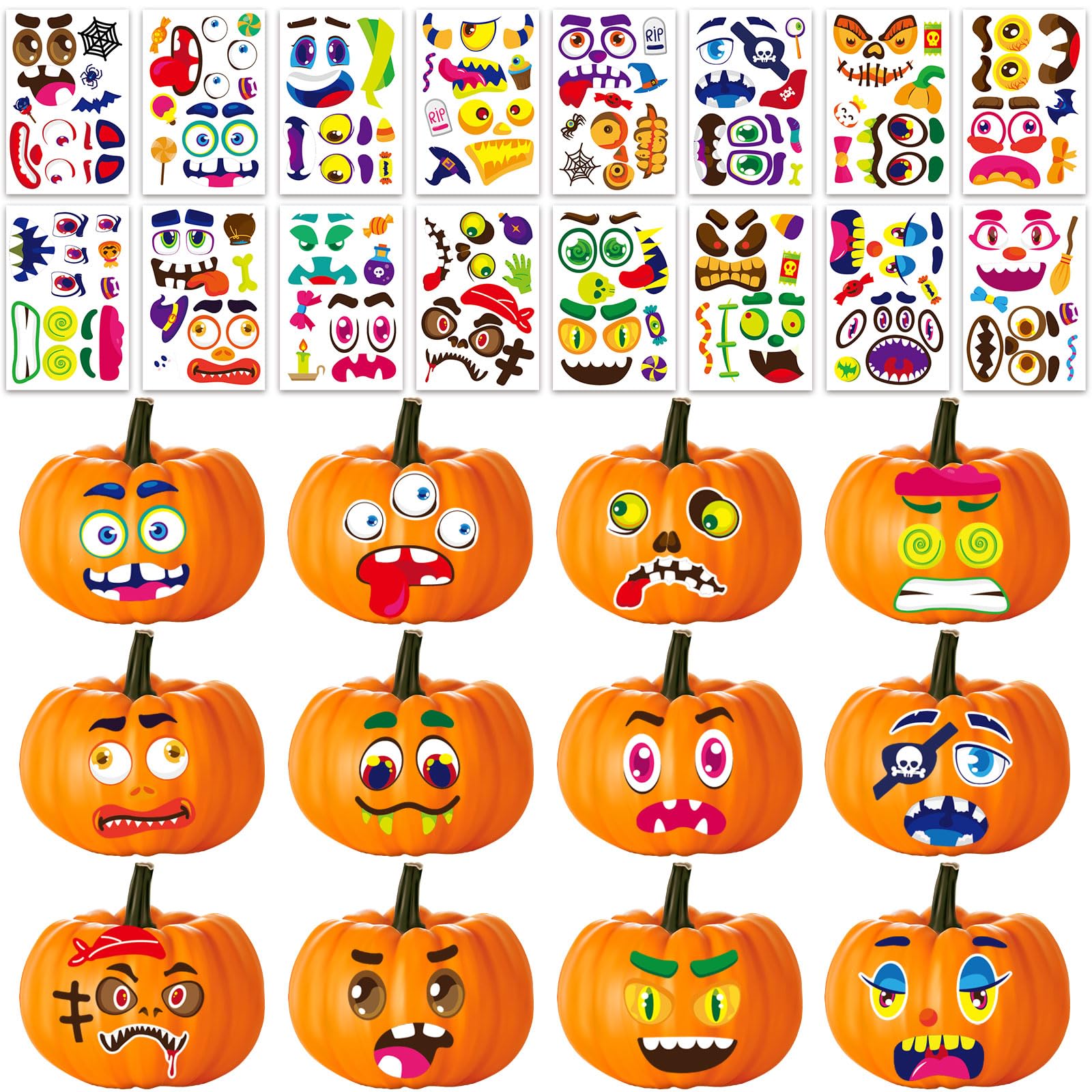Snapklik.com : DECYOOL 96 Mini Pumpkin Face Stickers - Halloween ...