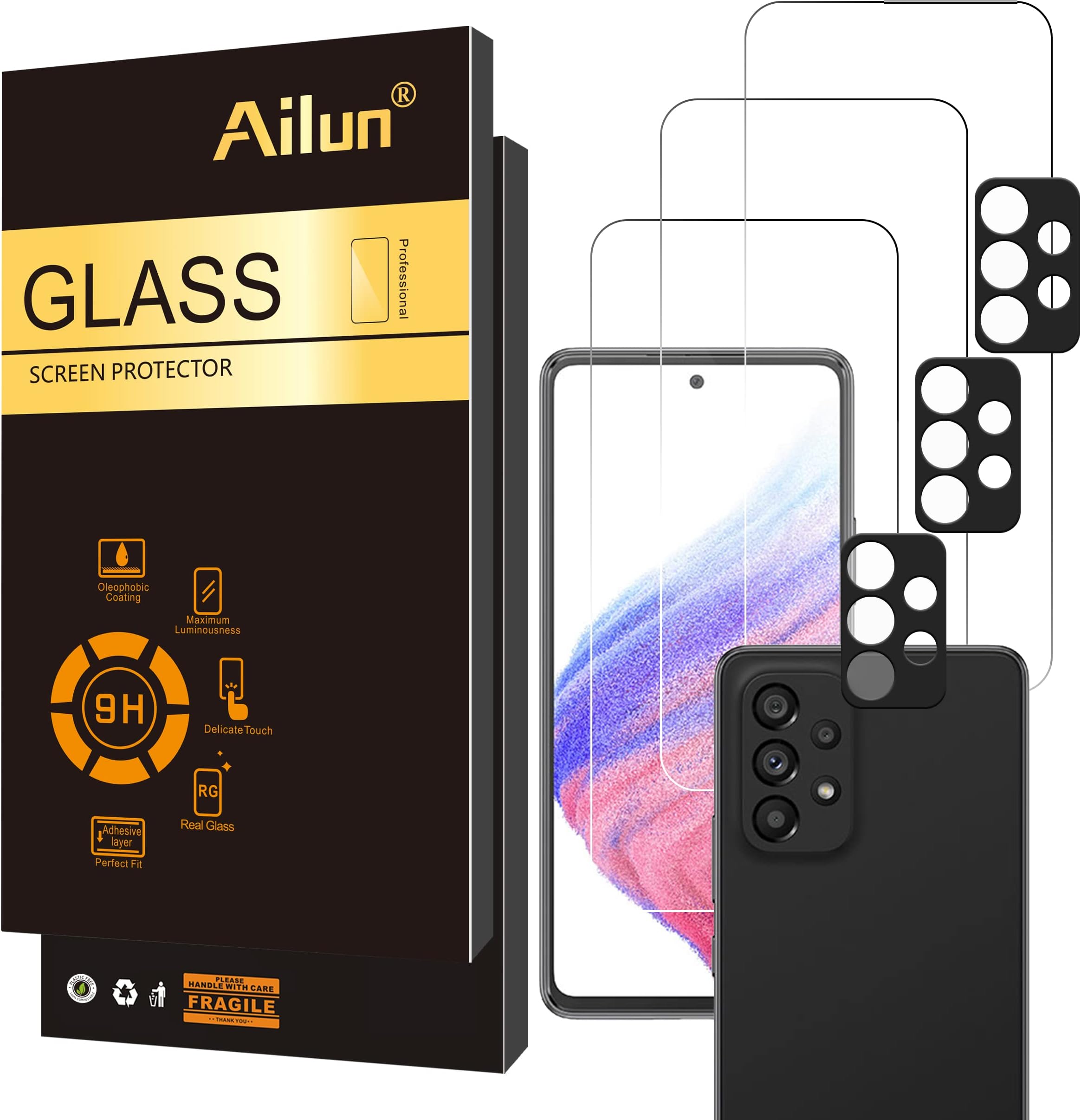 Amazon.com: Ailun 3 Pack Glass Screen Protector for Galaxy A54 5G[6.4 ...