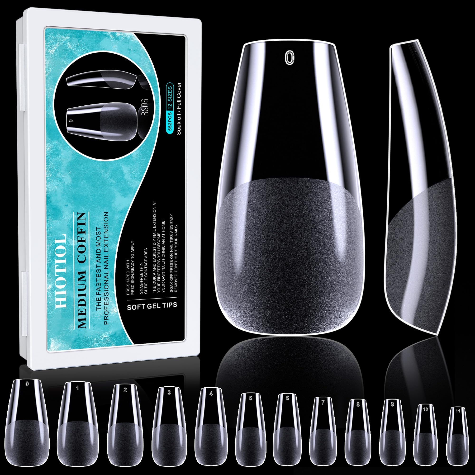 Amazon.com: HIOTIOL Medium Coffin Nail Tips, 552Pcs Soft Gel Full Cover ...