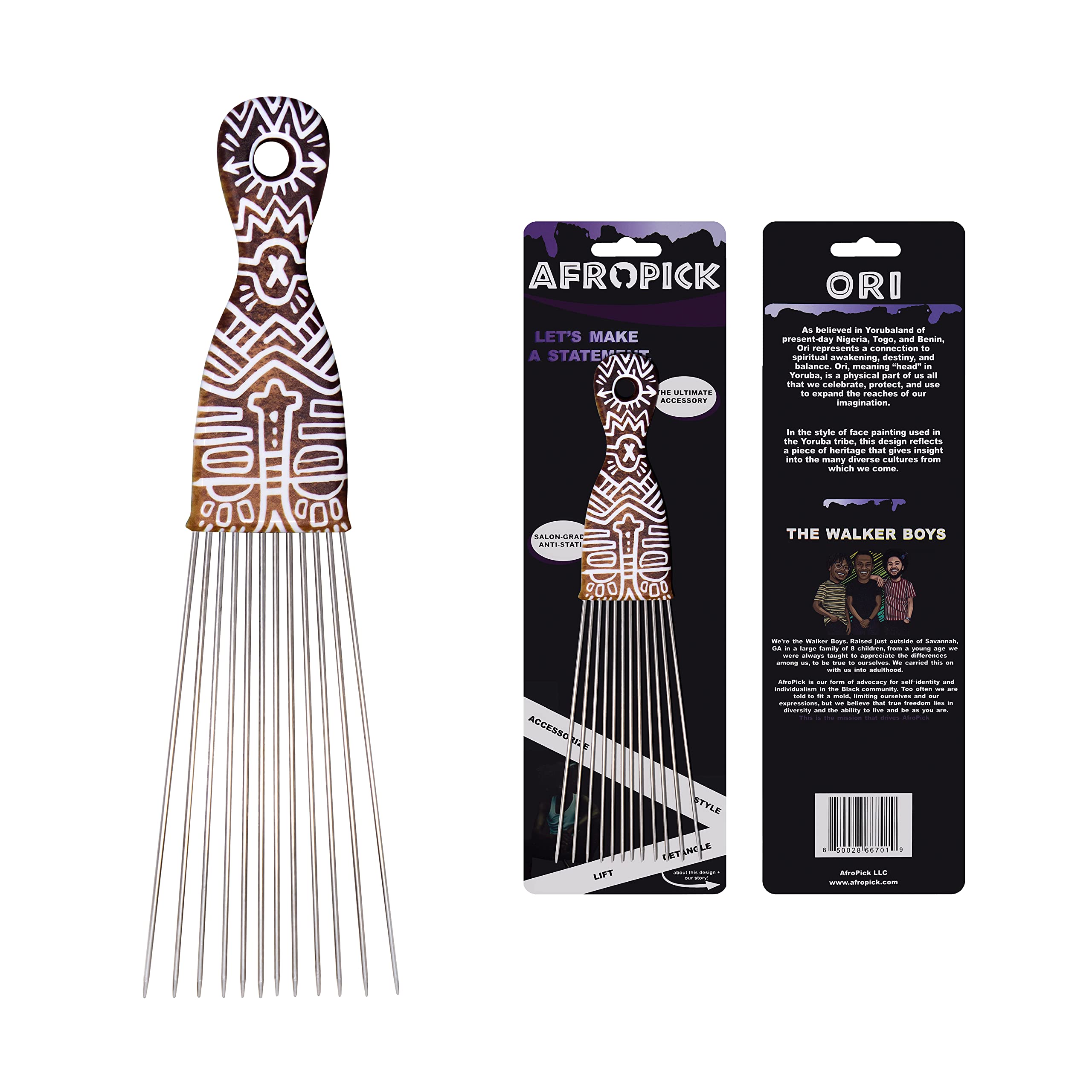 Amazon.com : Afropick Metal Black Hair Pick for Natural Curly Long ...