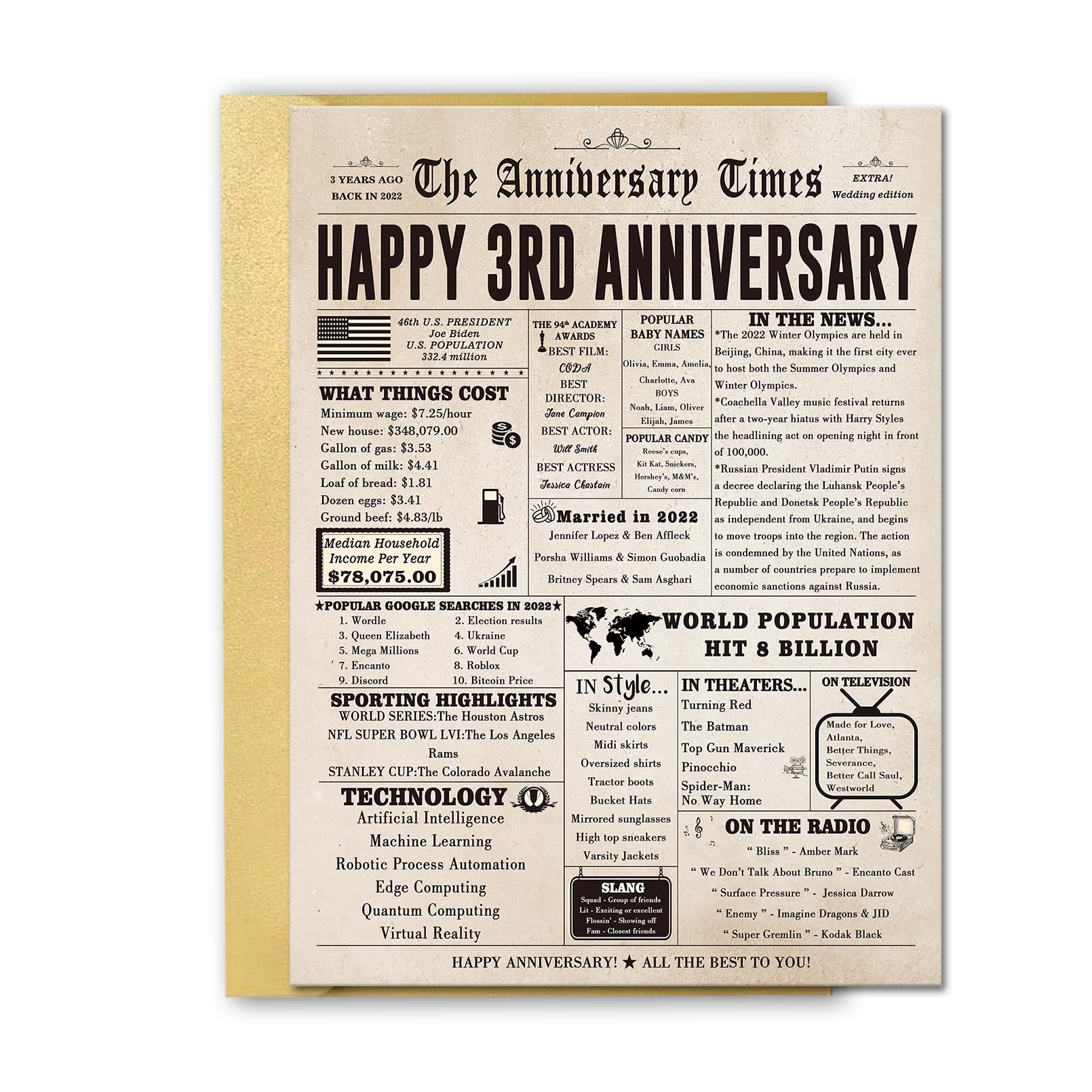 Amazon.com : FANCYLUCKY Jumbo 3rd Anniversary Card for Women Men ...